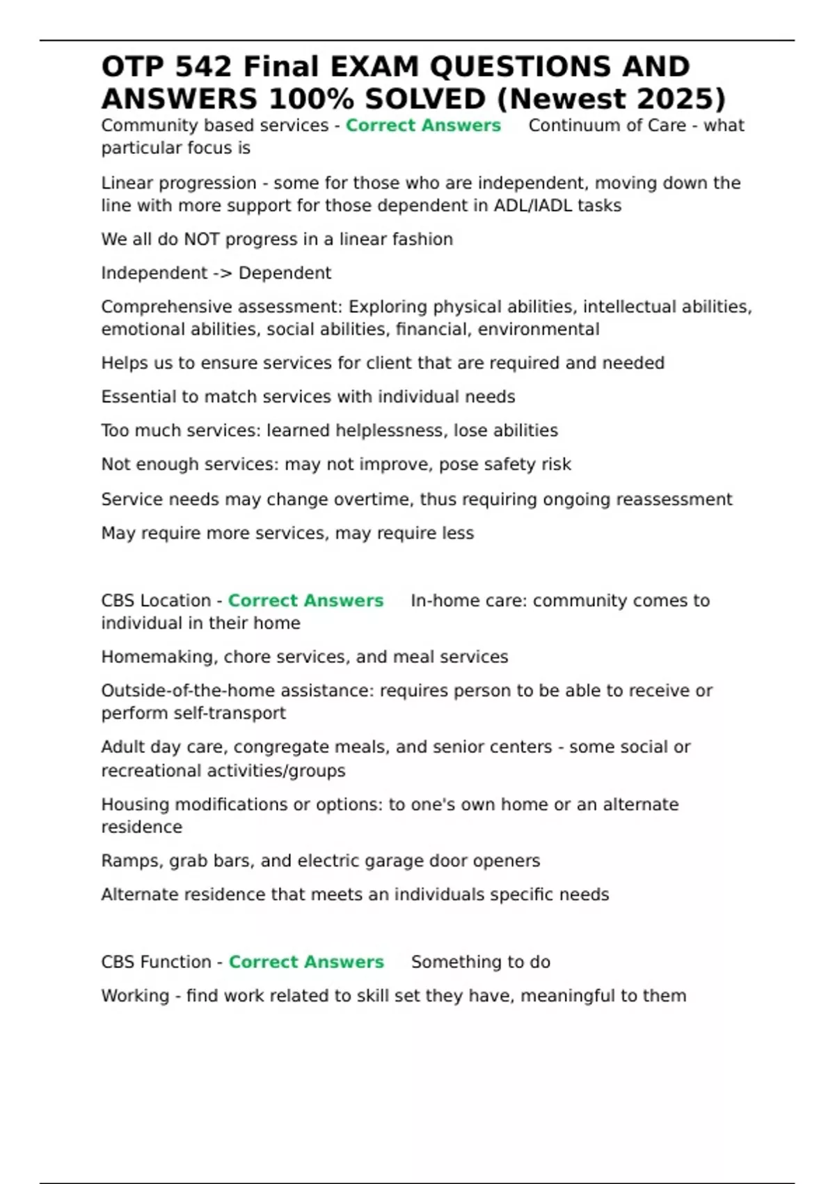 OTP 542 Final EXAM QUESTIONS AND ANSWERS 100- SOLVED (Newest 2025) - OTP 542 Finl - Stuvia US