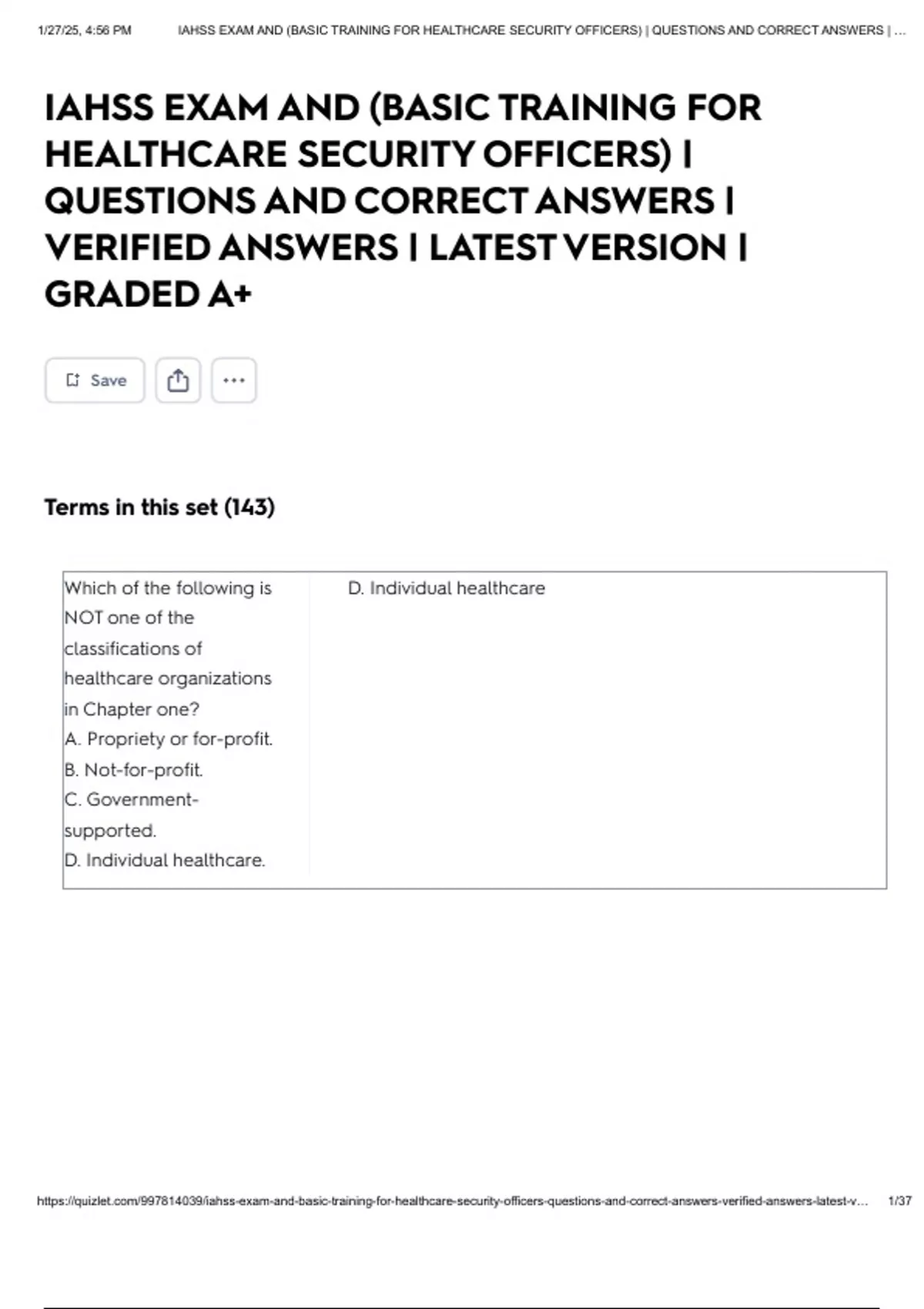 IAHSS EXAM AND STUDY GUIDE (BASIC TRAINING FOR HEALTHCARE SECURITY ...