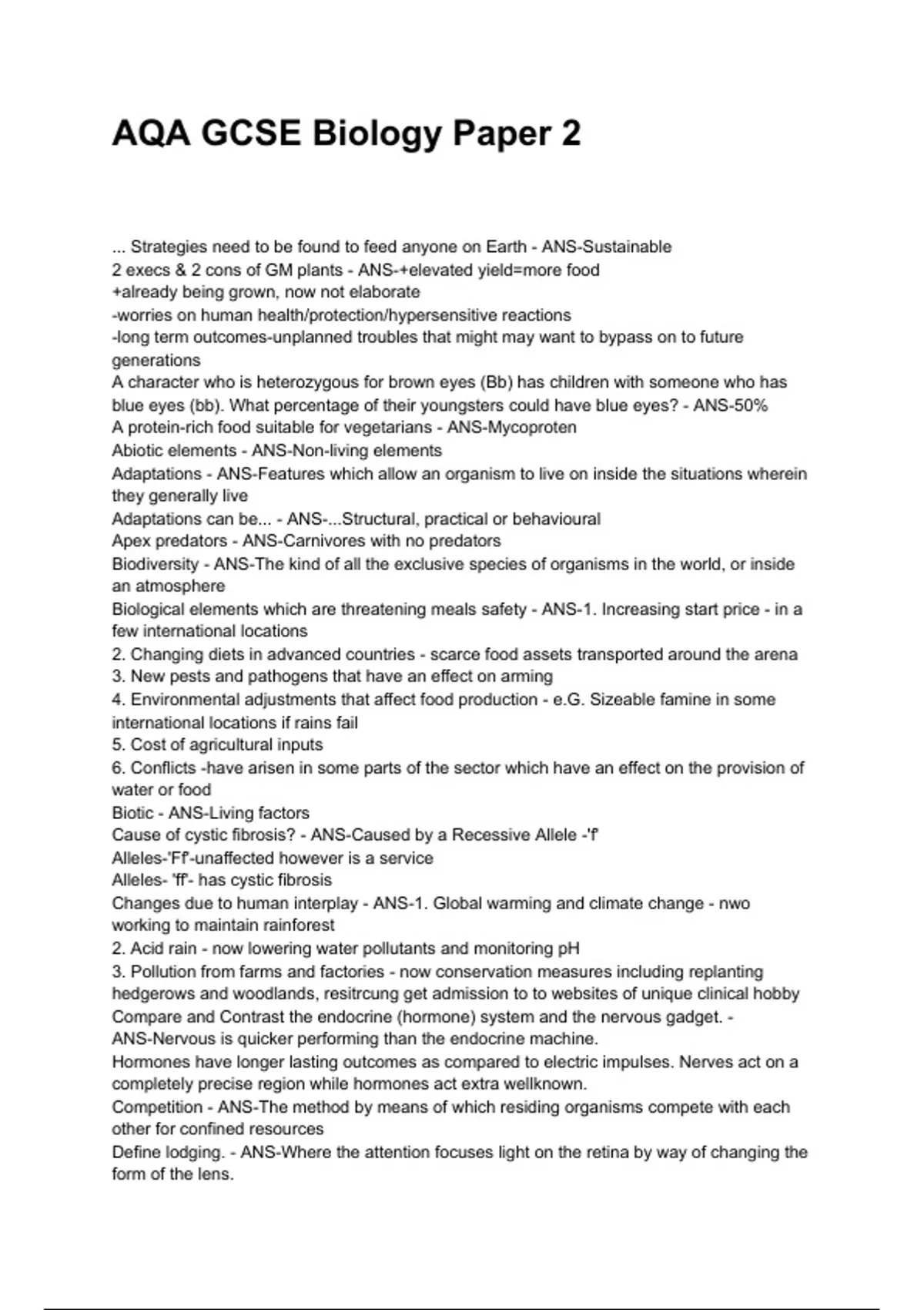 AQA GCSE Biology Paper 2 NEWEST 2025/2026 ACTUAL EXAM COMPLETE ...