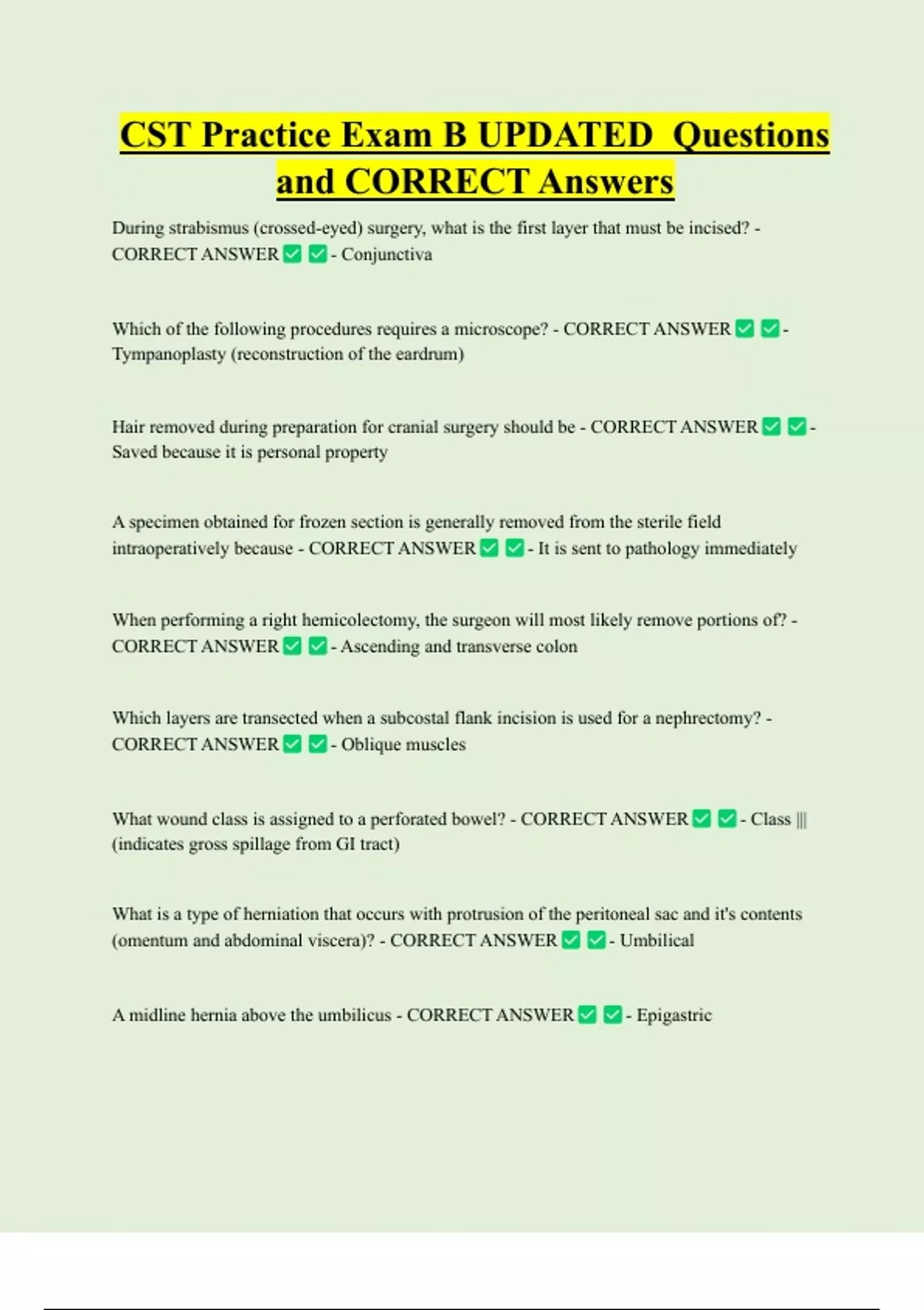 CST Practice Exam B UPDATED Questions and CORRECT Answers - CST - Stuvia US