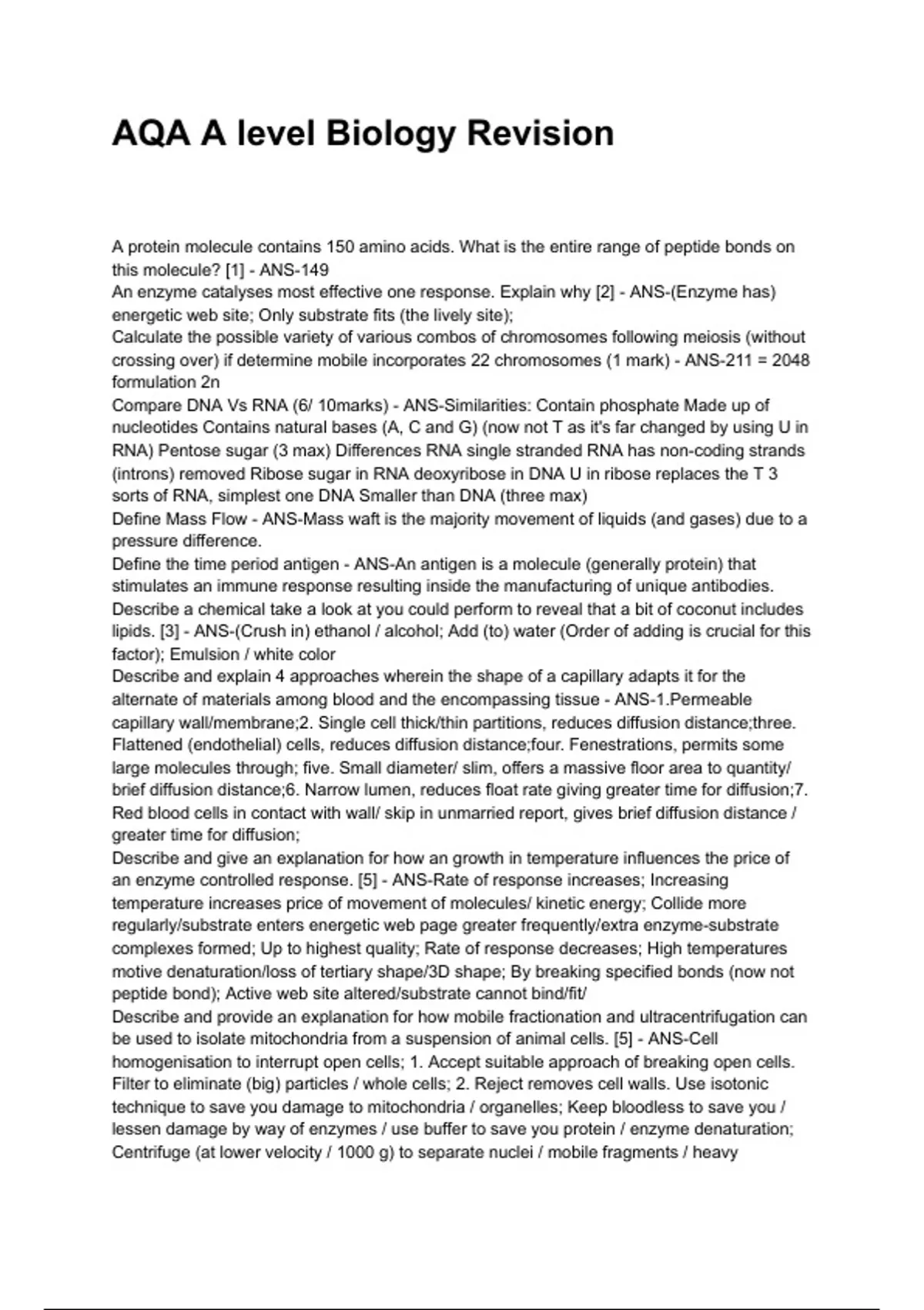 AQA A level Biology Revision NEWEST 2025/2026 ACTUAL EXAM COMPLETE ...