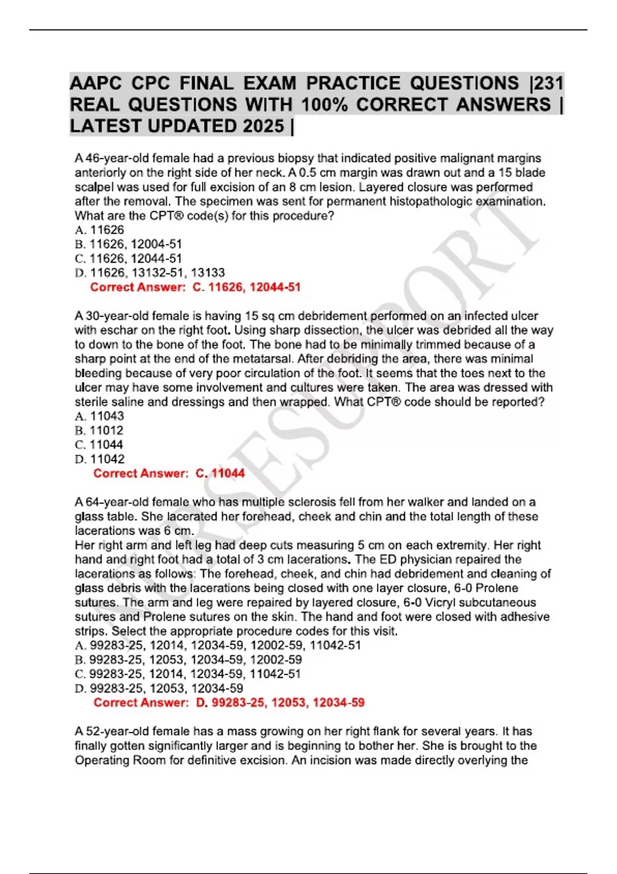 AAPC CPC FINAL EXAM PRACTICE QUESTIONS |231 REAL QUESTIONS WITH 100% ...