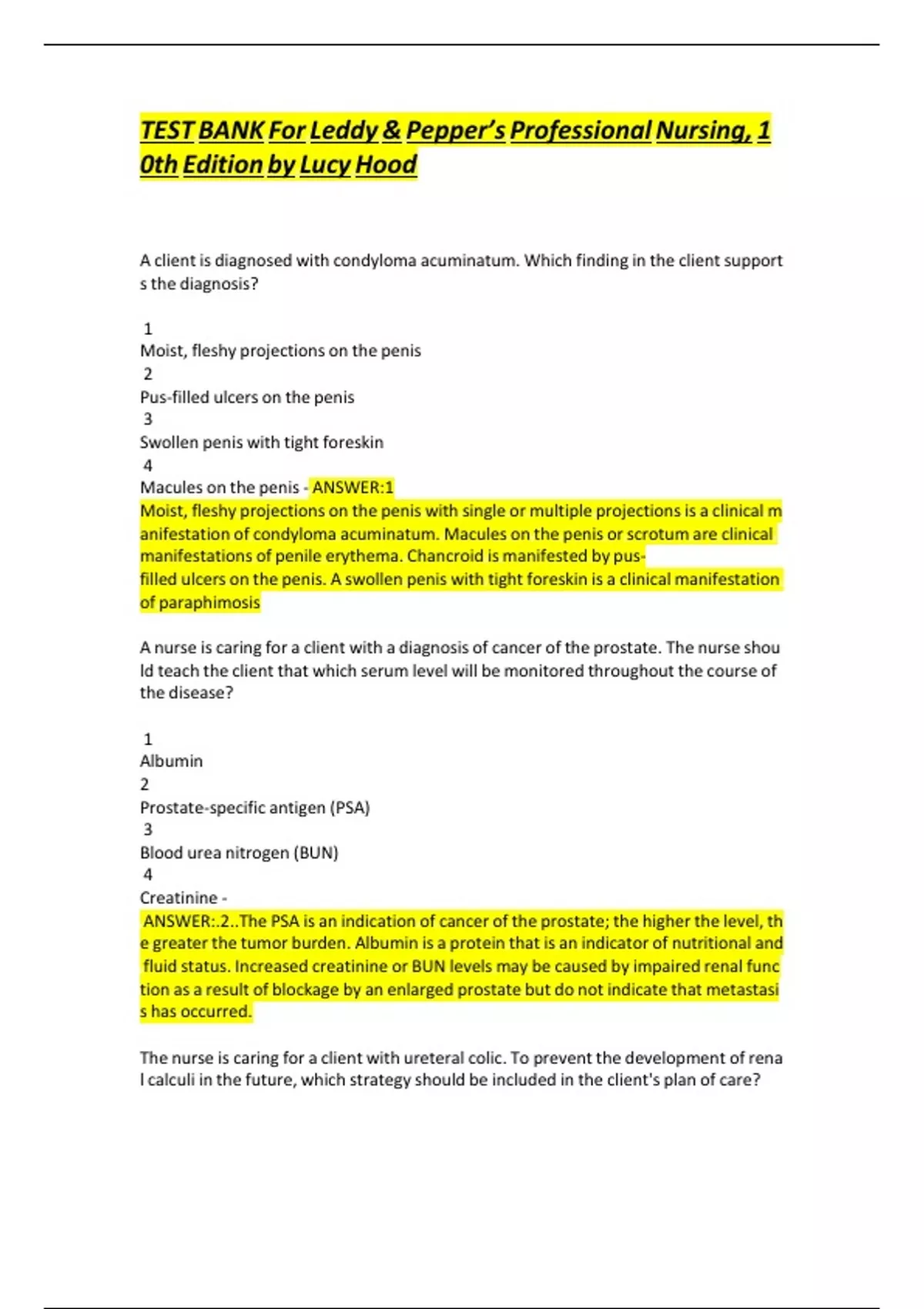 TEST BANK for Leddy & Pepper’s Professional Nursing 9th Edition by Lucy ...