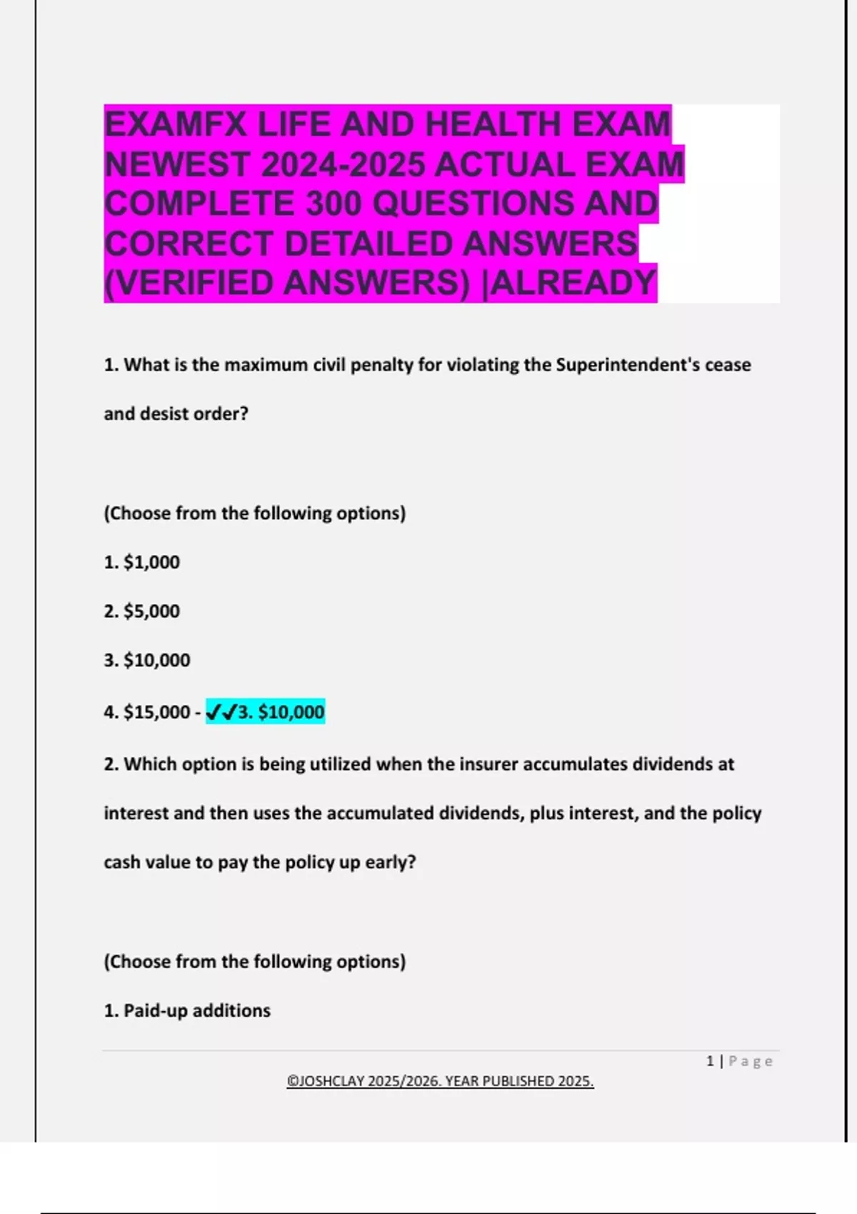 EXAMFX LIFE AND HEALTH EXAM NEWEST ACTUAL EXAM COMPLETE 300 QUESTIONS ...