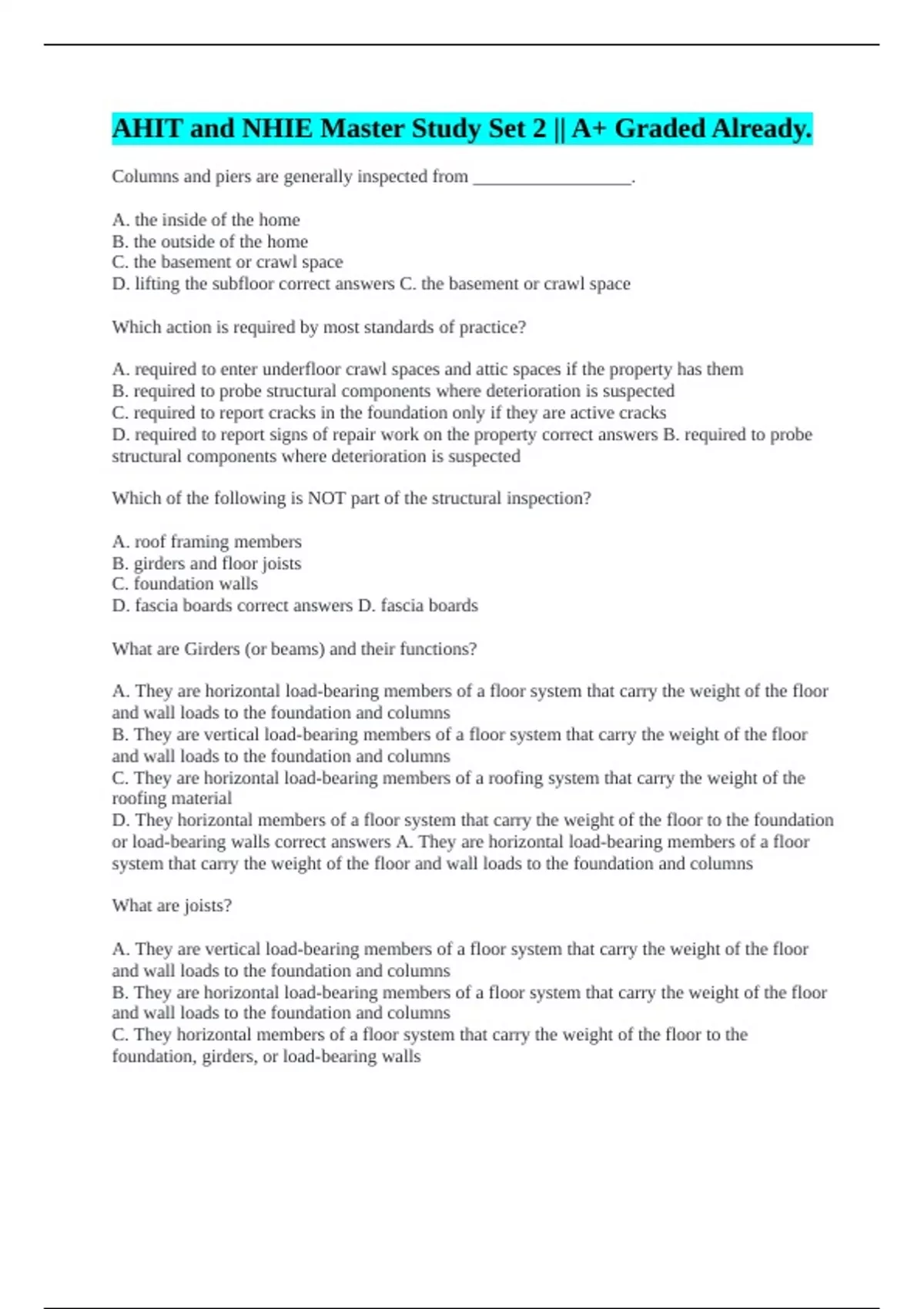 AHIT and NHIE Master Study Set 2 || A+ Graded Already. - AHIT and NHIE ...