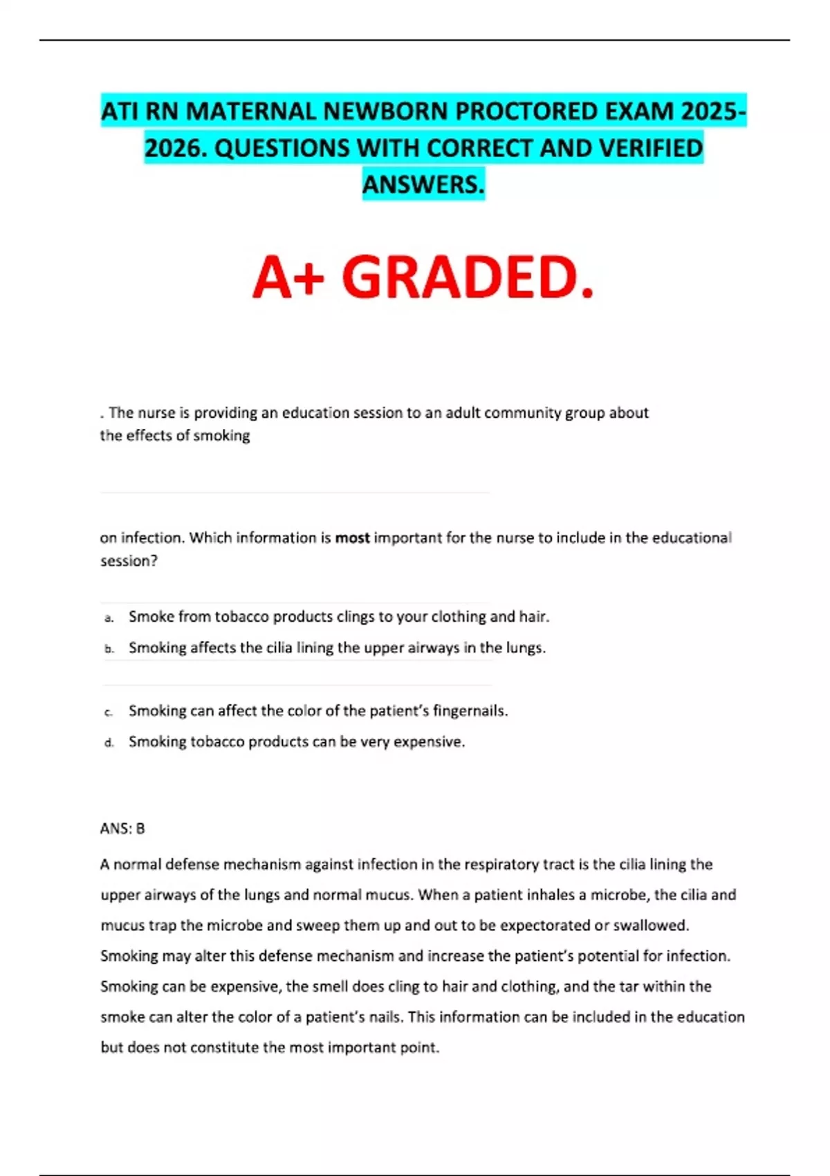 ATI RN MATERNAL NEWBORN PROCTORED EXAM . QUESTIONS WITH CORRECT AND ...