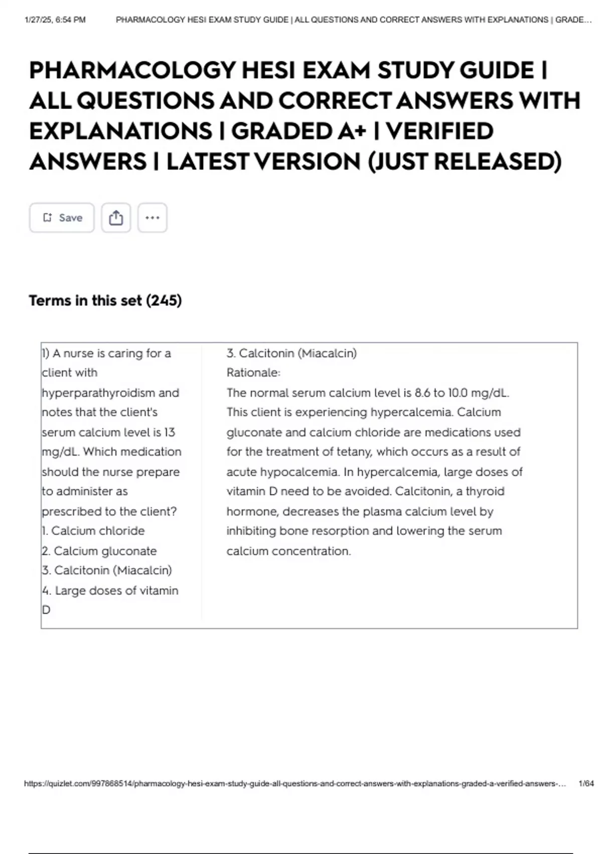 PHARMACOLOGY HESI EXAM STUDY GUIDE | ALL QUESTIONS AND CORRECT ANSWERS ...