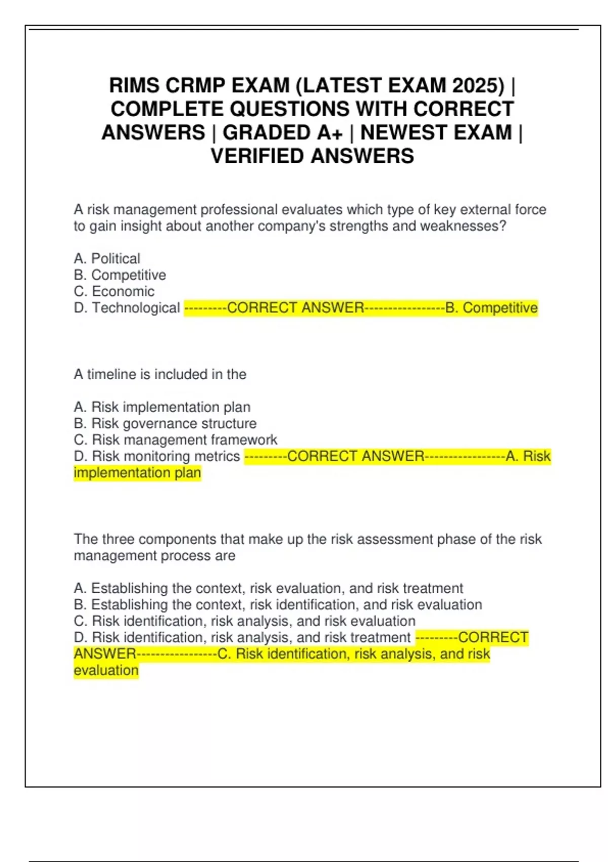 RIMS CRMP EXAM (LATEST EXAM 2025) | COMPLETE QUESTIONS WITH CORRECT ...