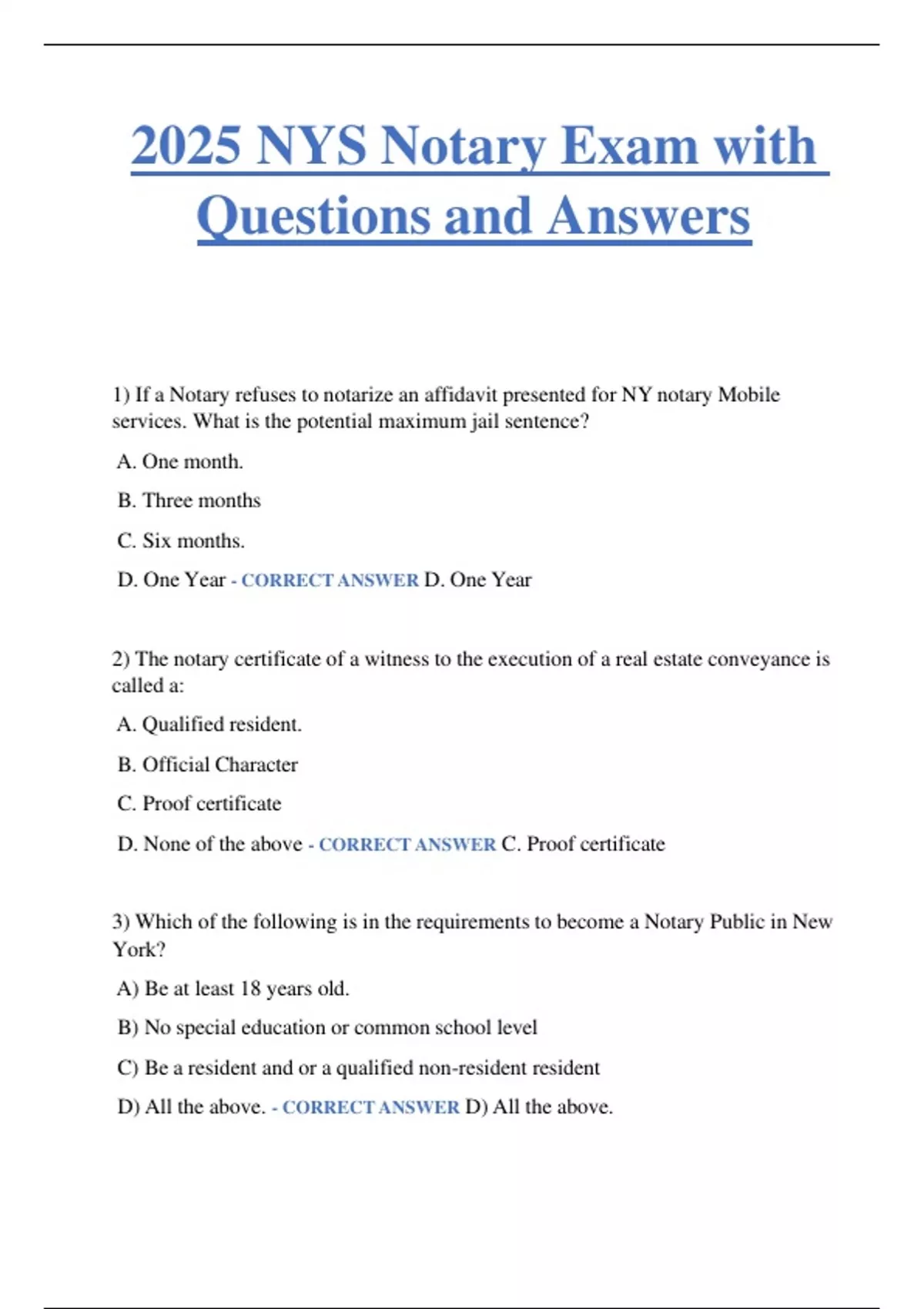 2025 NYS Notary Exam with Questions and Answers. - NY Notary - Stuvia US