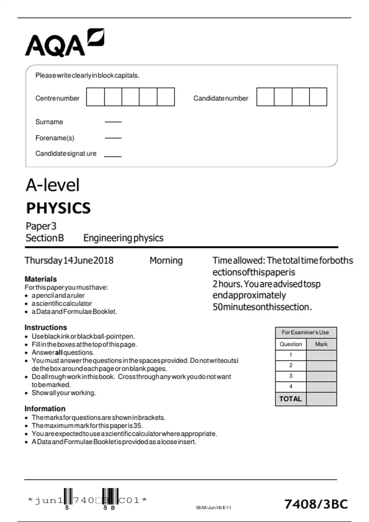 AQA A-level PHYSICS Paper 3 Section B Engineering physics - AQA A-level ...