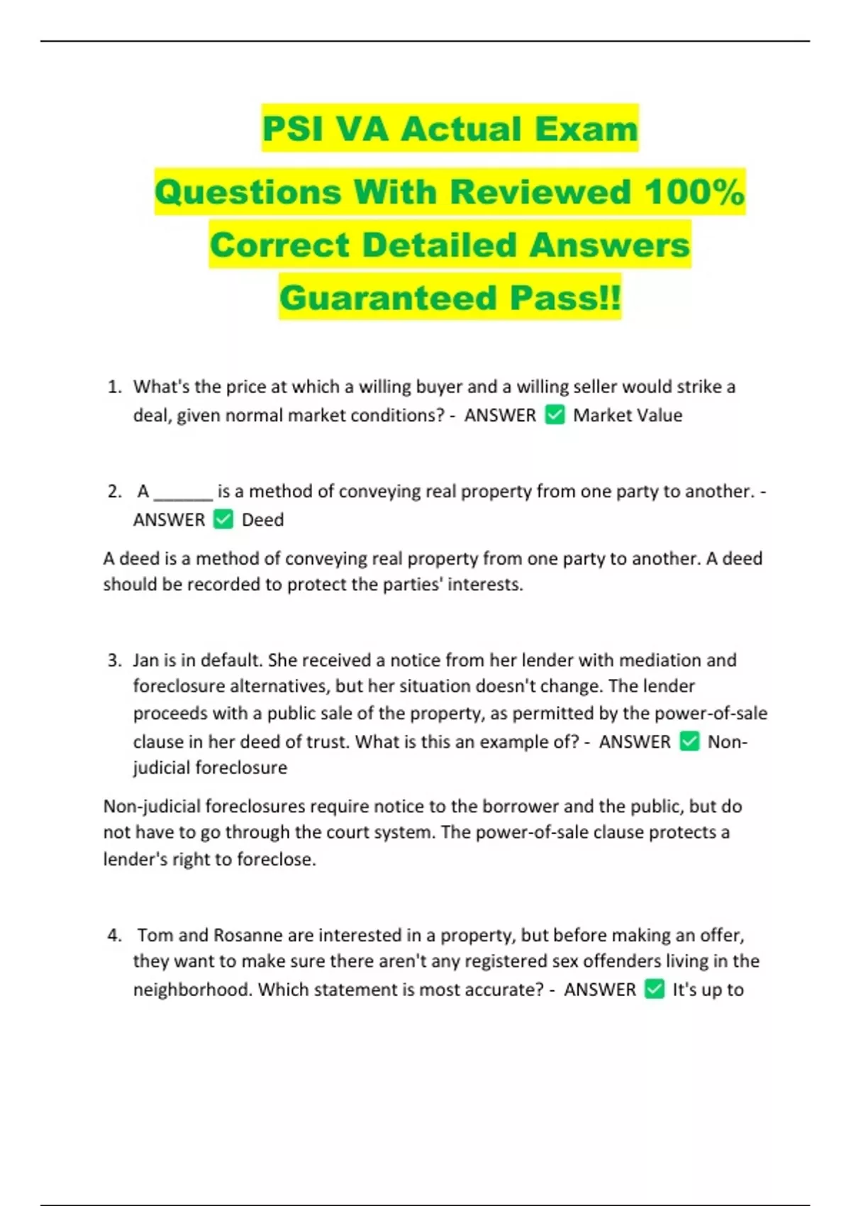 PSI VA Actual Exam Questions With Reviewed 100% Correct Detailed ...