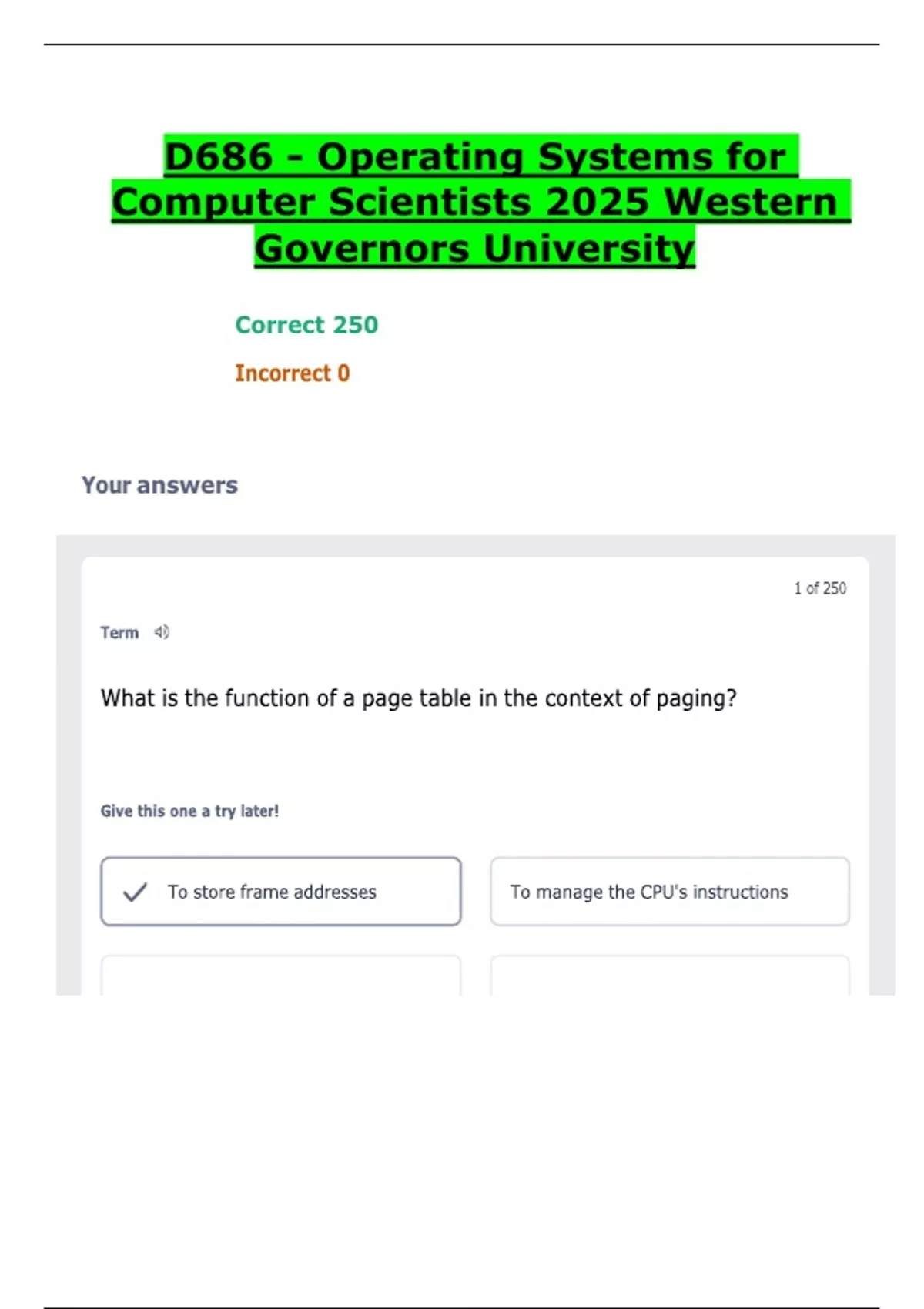 D686 - Operating Systems for Computer Scientists 2025 Western Governors University - WGU D686 ...