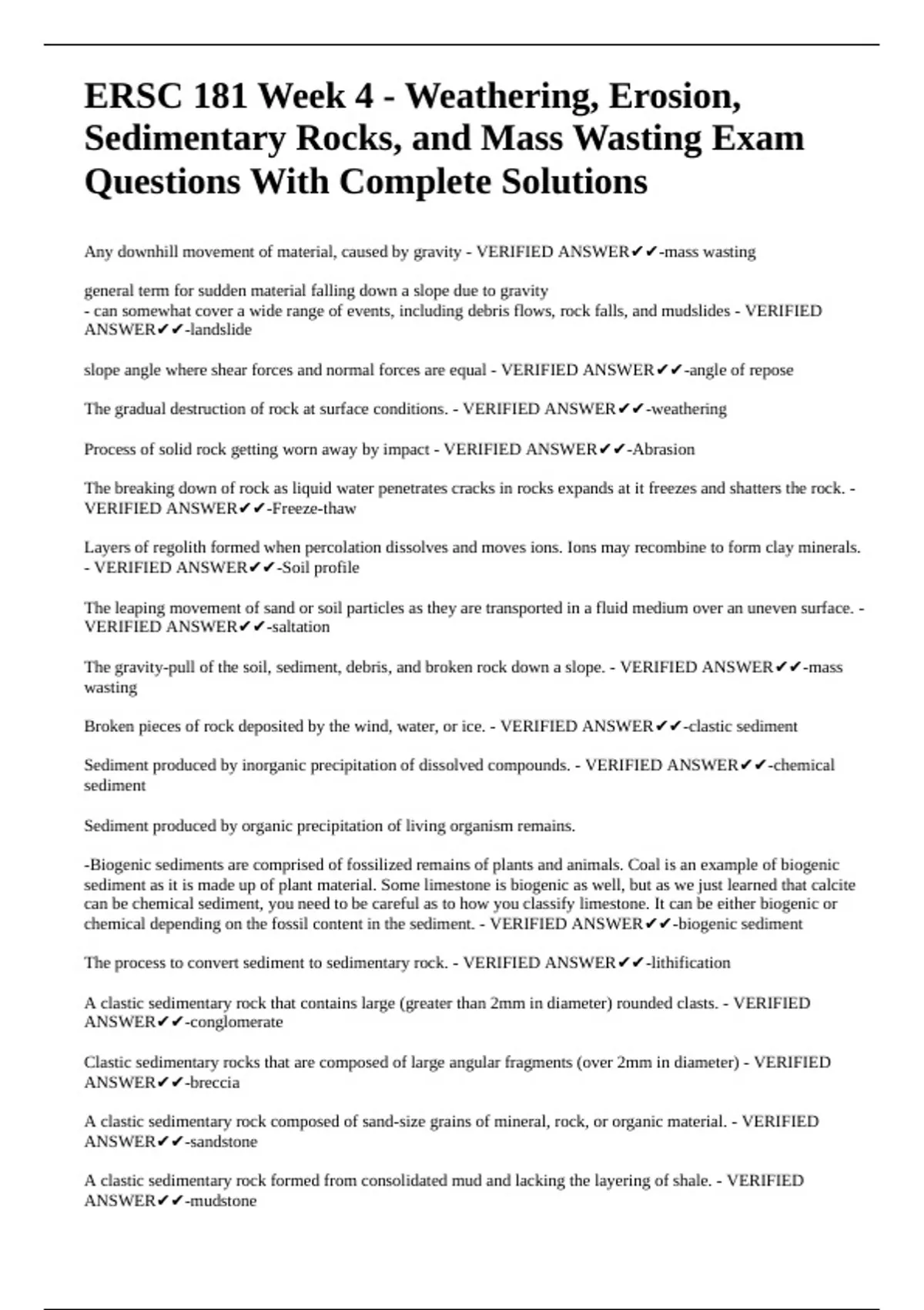 ERSC 181 Week 4 - Weathering, Erosion, Sedimentary Rocks, and Mass ...