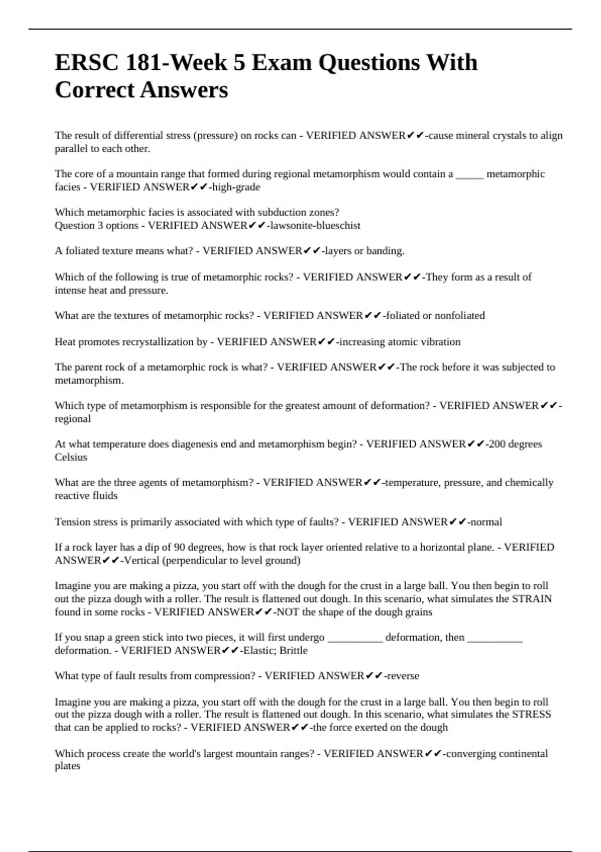 ERSC 181-Week 5 Exam Questions With Correct Answers. - ERSC 181 - Stuvia US