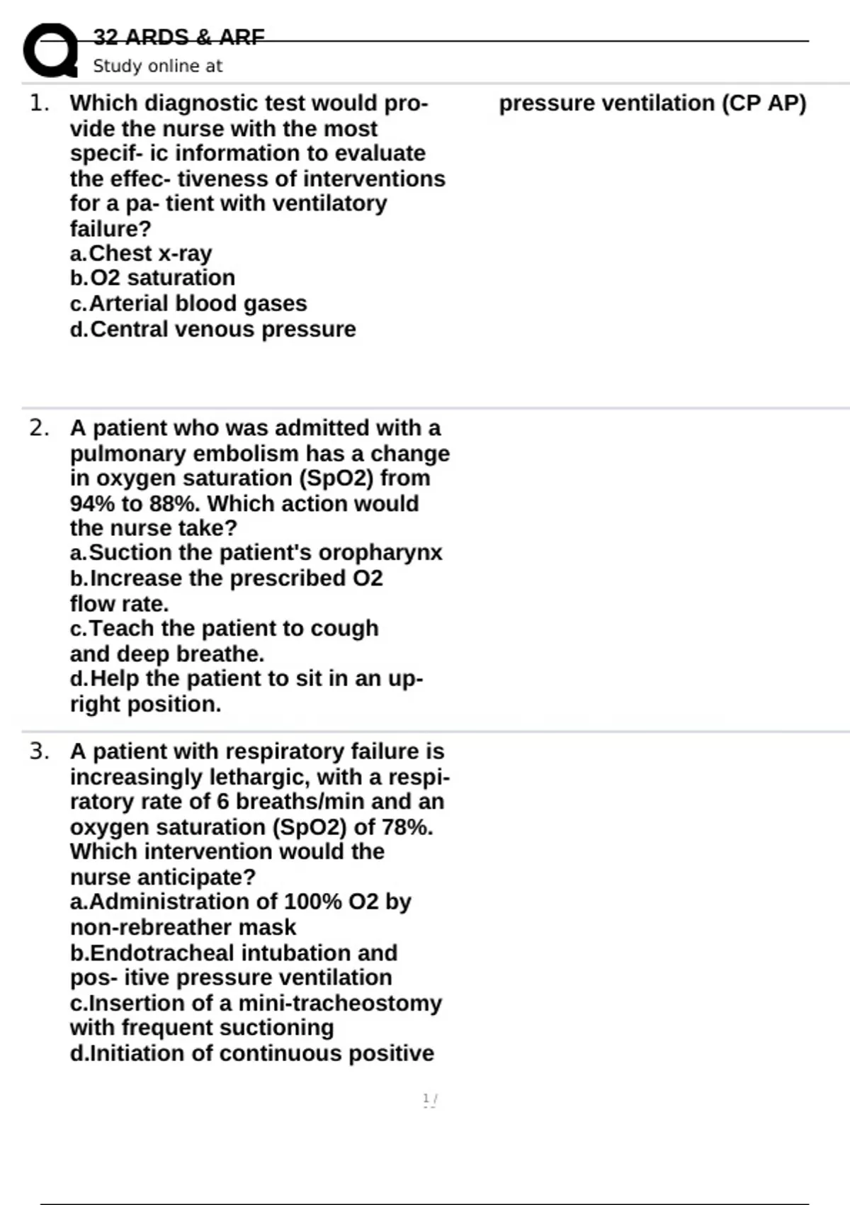 32 ARDS & ARF Questions with complete solution - ARFR - Stuvia US