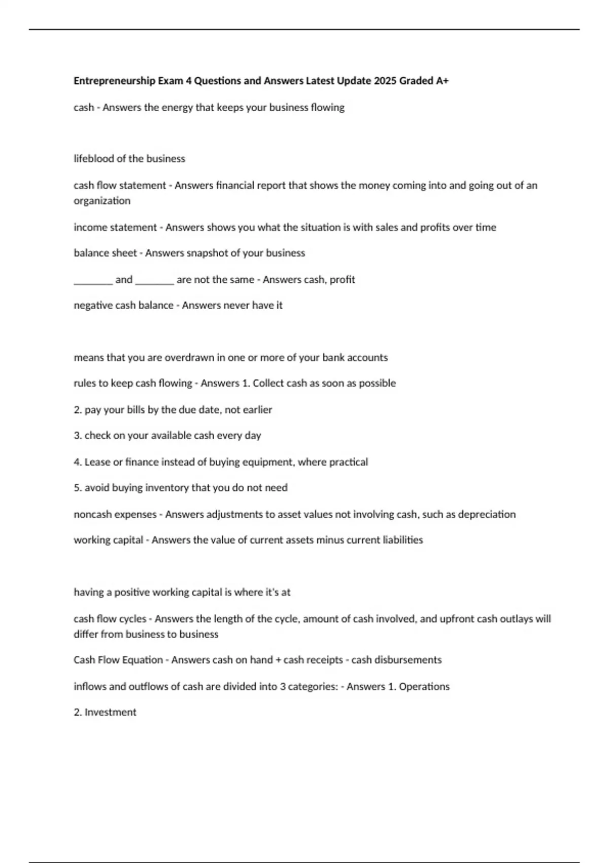 Entrepreneurship Exam 4 Questions and Answers Latest Update 2025 Graded ...