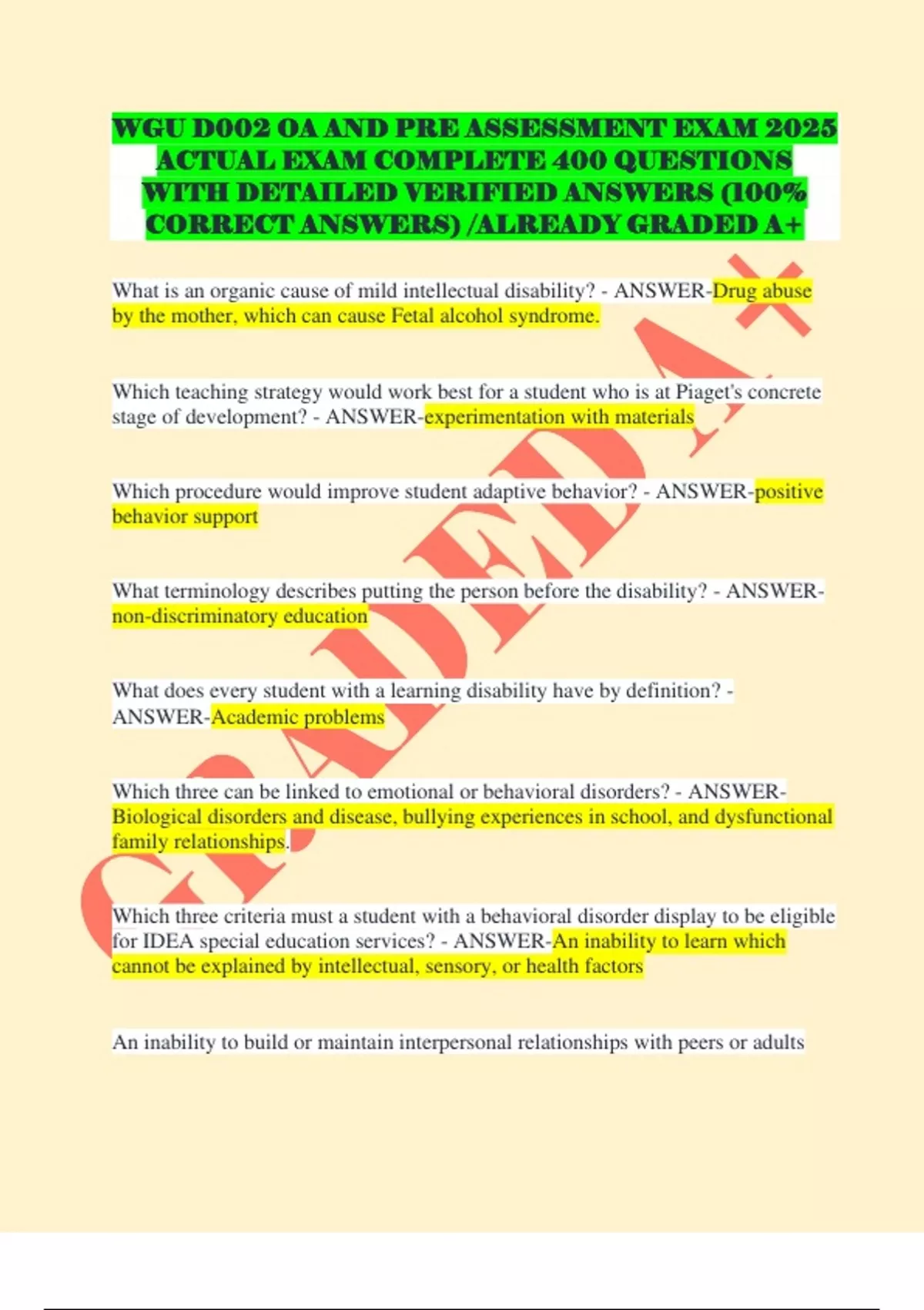 WGU D002 OA AND PRE ASSESSMENT EXAM 2025 ACTUAL EXAM COMPLETE 400 ...