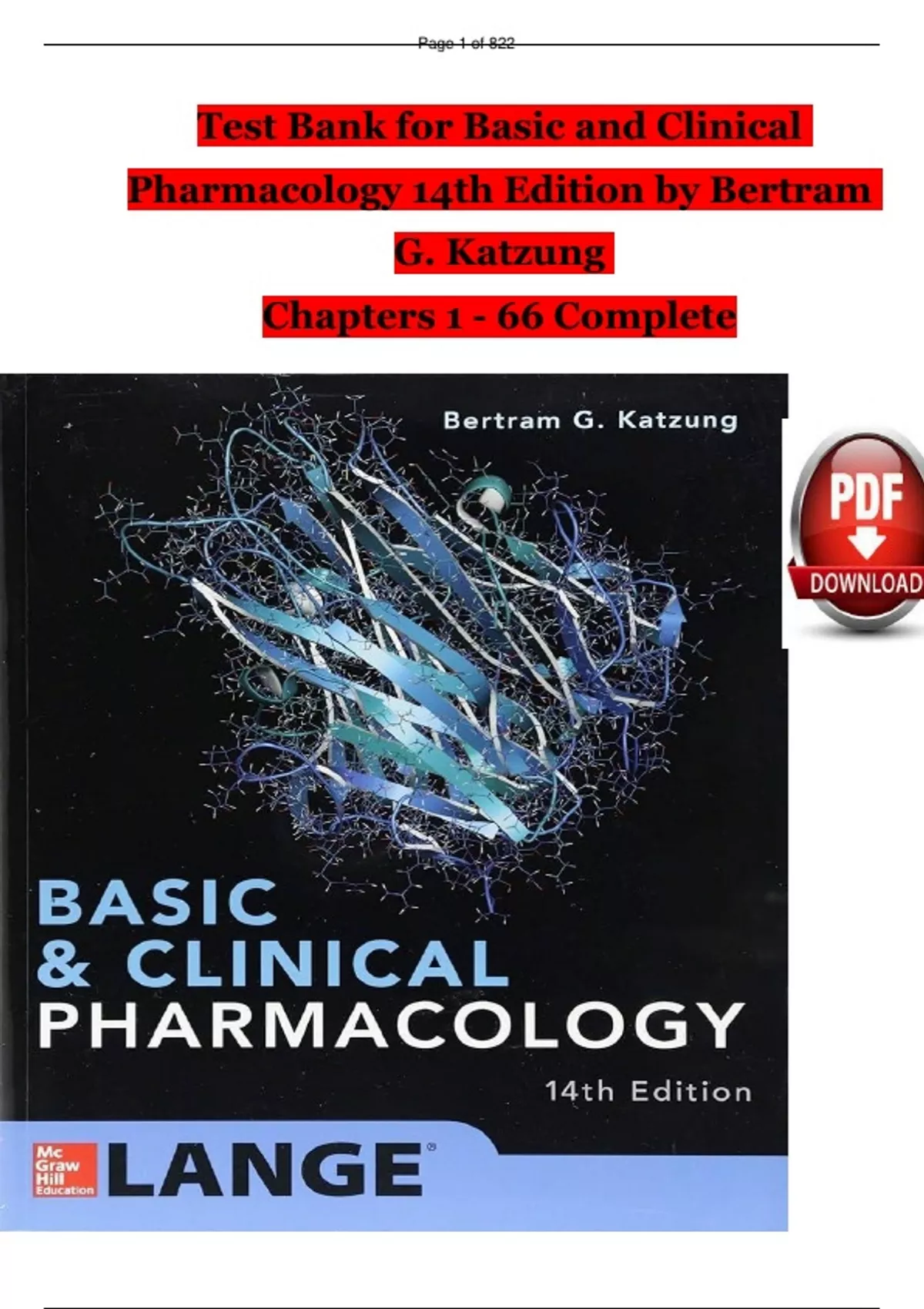 Test Bank for Basic and Clinical Pharmacology 14th Edition by Bertram G ...