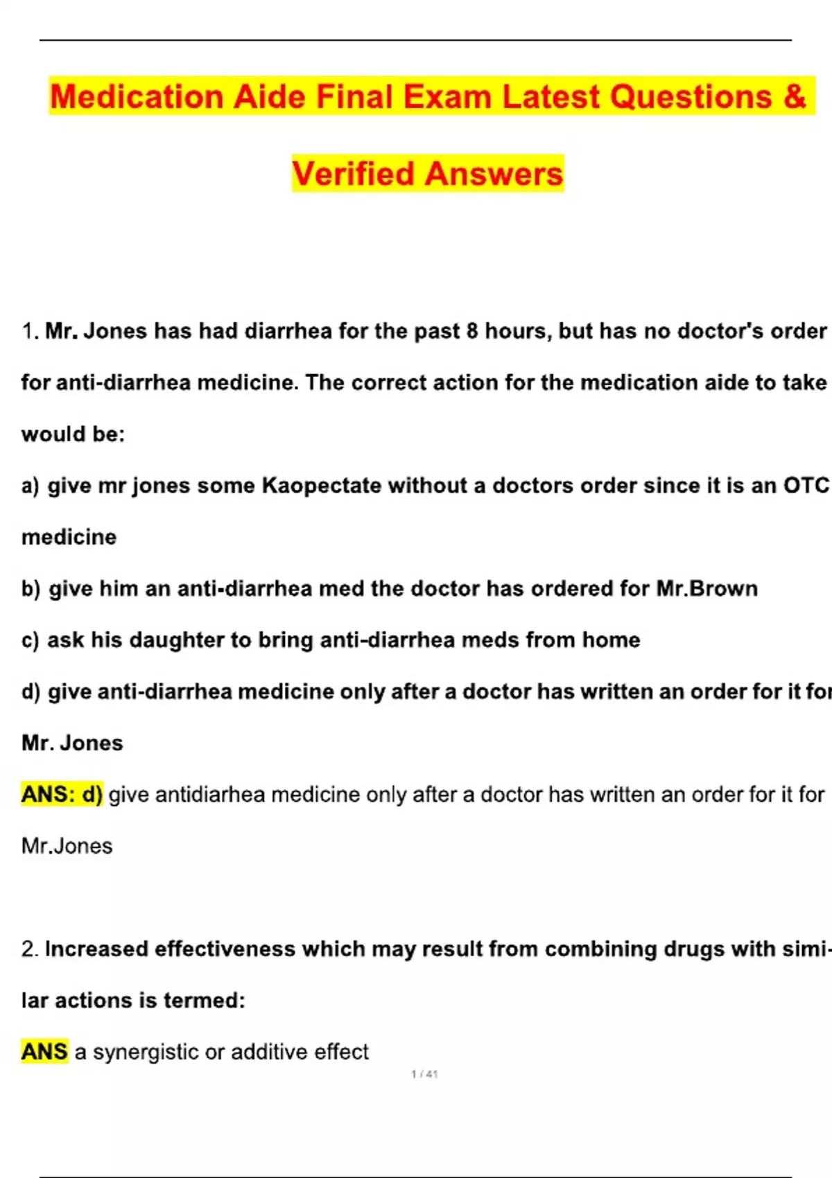 Medication Aide Final Exam (2025 / 2026 Update) Questions and Verified ...