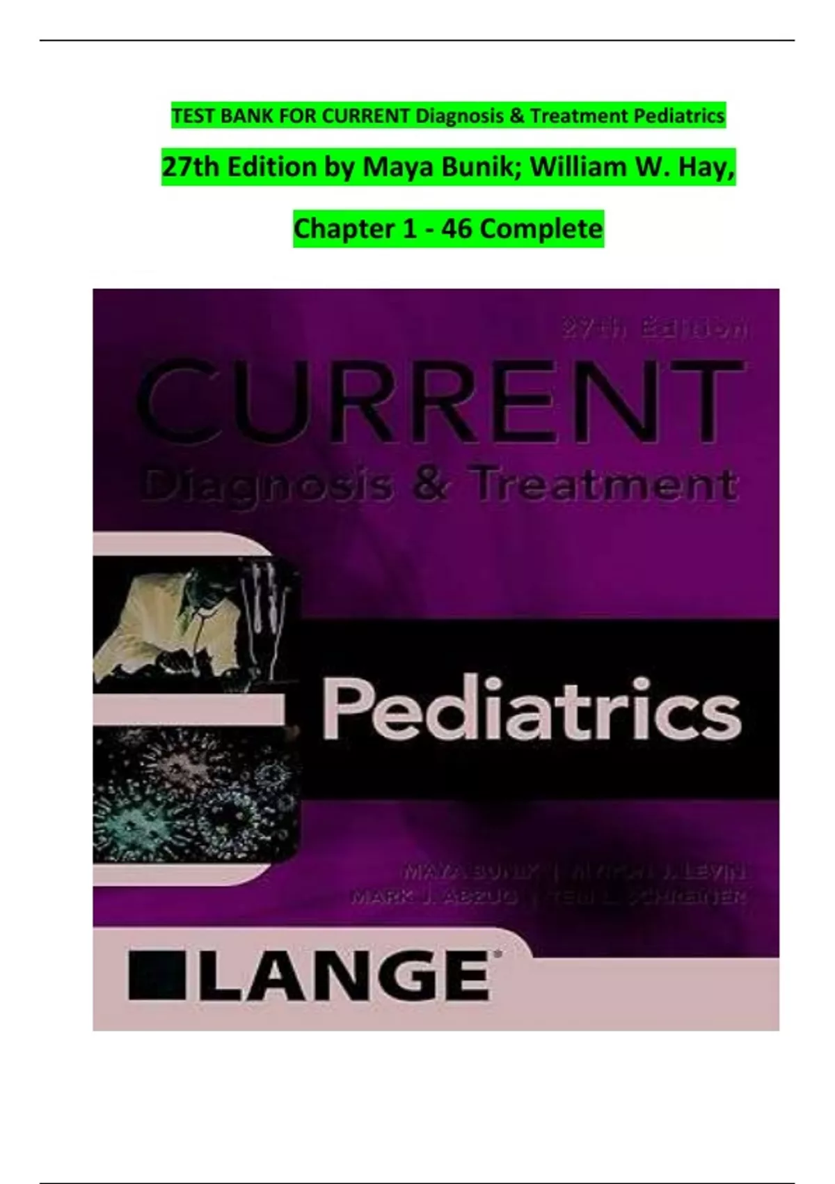 TEST BANK FOR CURRENT Diagnosis & Treatment Pediatrics 27th Edition by ...