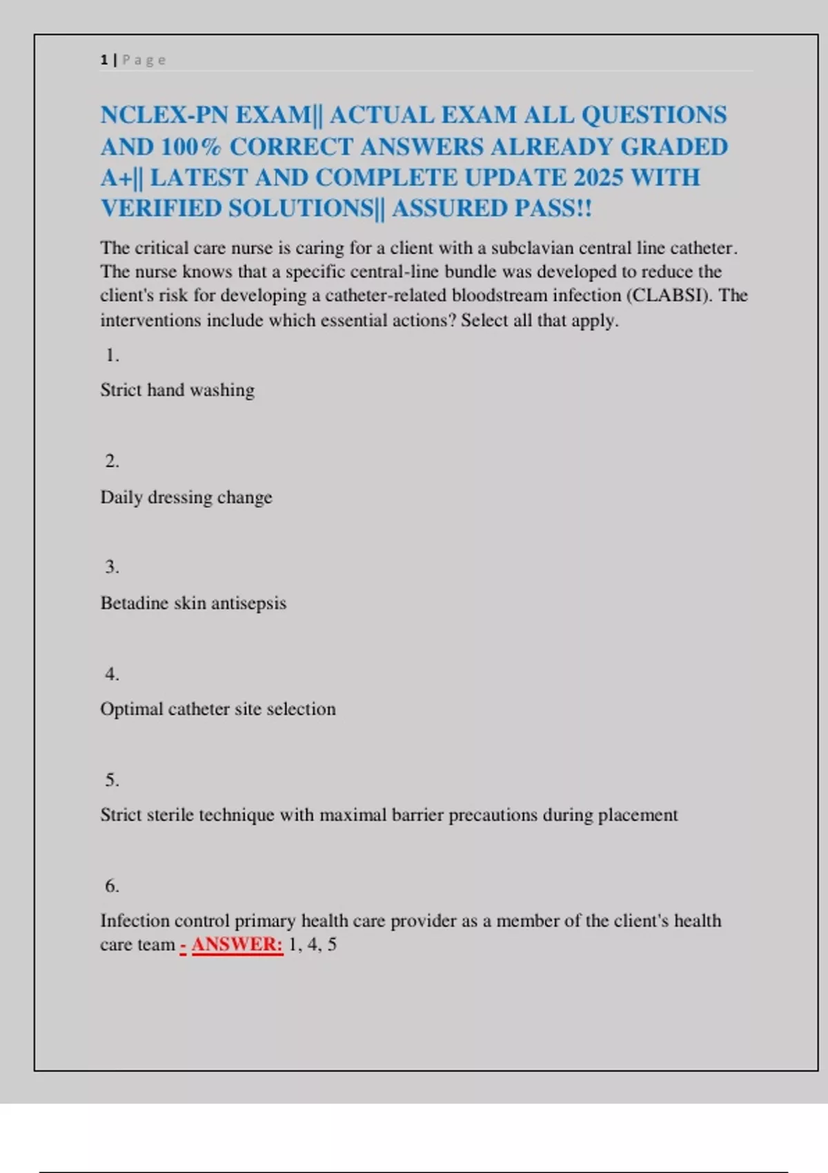 NCLEX-PN EXAM|| ACTUAL EXAM ALL QUESTIONS AND 100% CORRECT ANSWERS ...