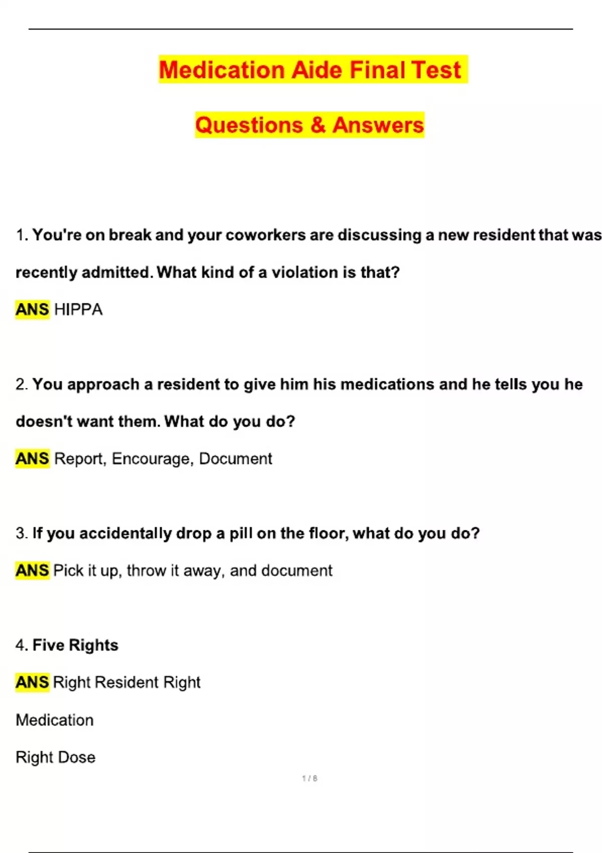 Medication Aide Final Test (2025 / 2026 Update) Questions and Verified ...