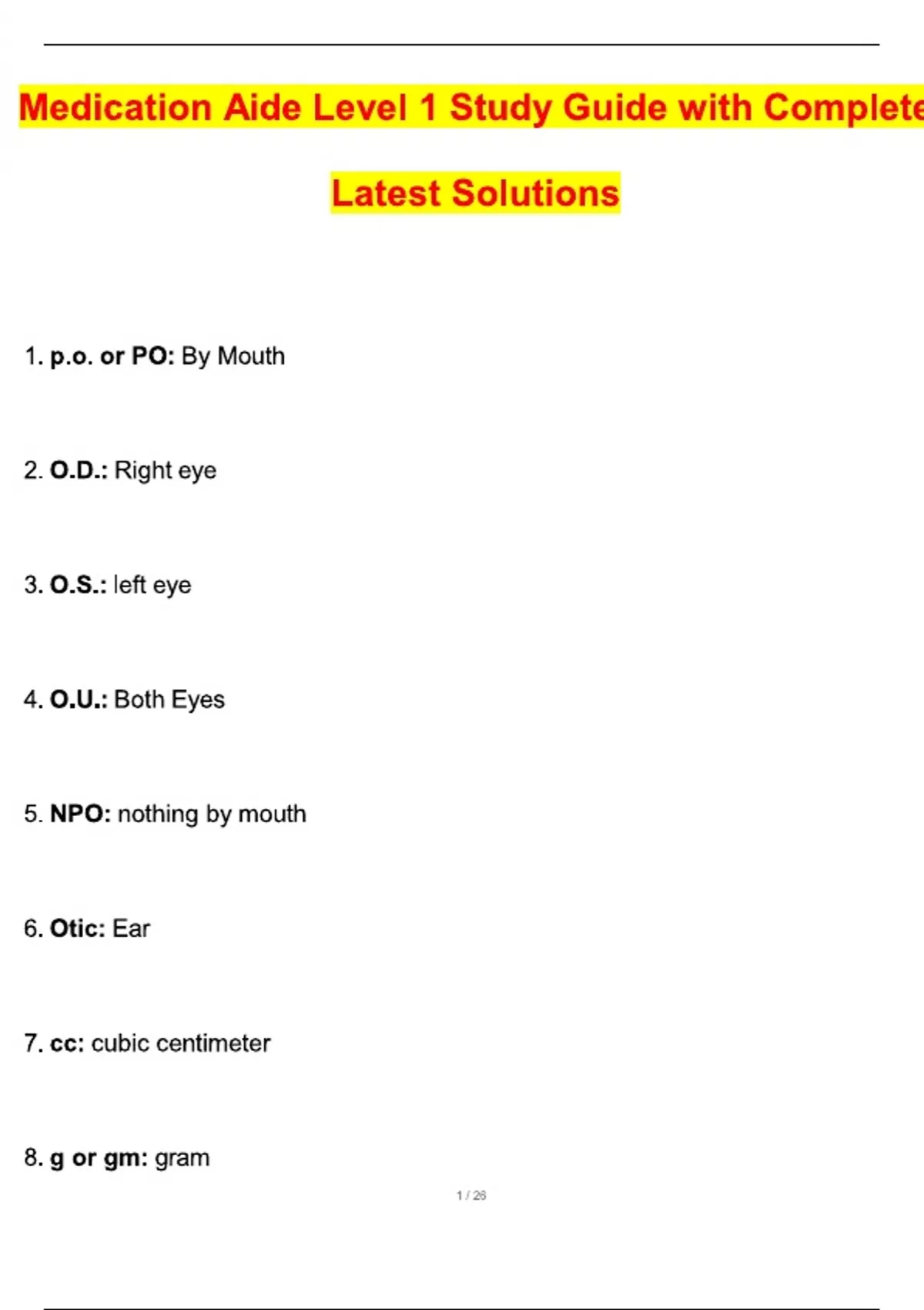 Medication Aide Level 1 (2025 / 2026 Update) Questions and Verified ...