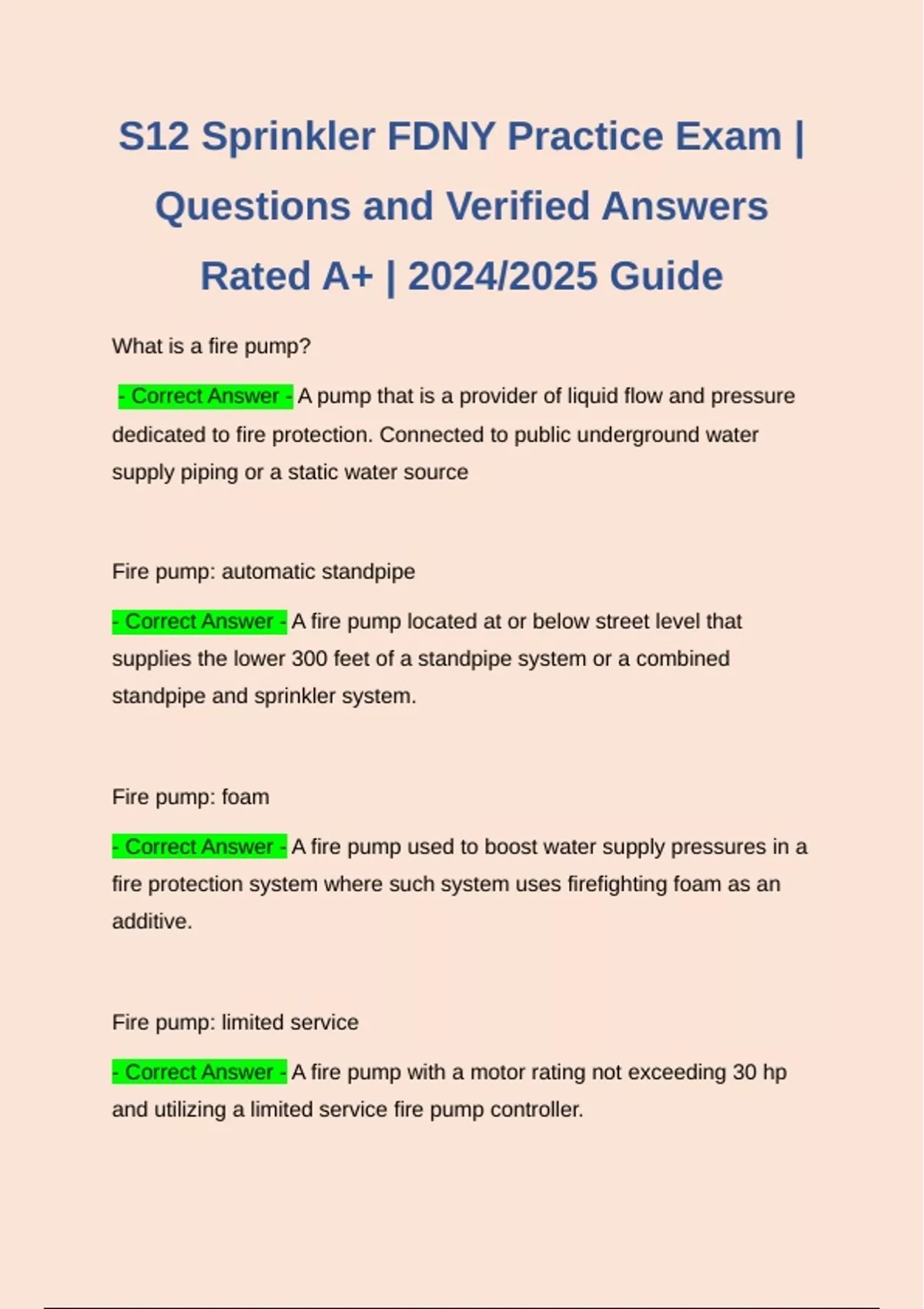 S12 Sprinkler FDNY Practice Exam | Questions and Verified Answers Rated ...
