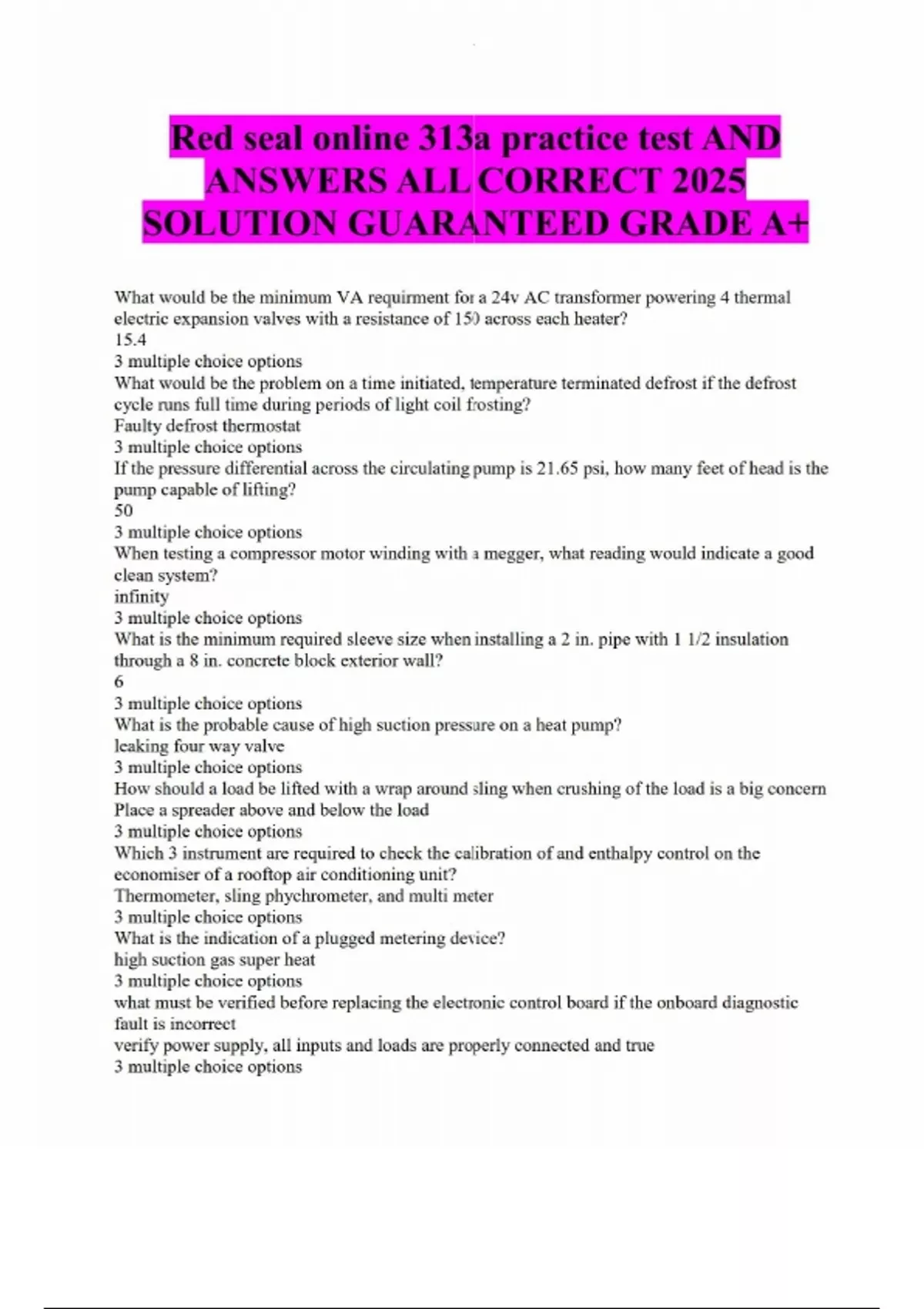 Red seal online 313a practice test AND ANSWERS ALL CORRECT 2025 ...