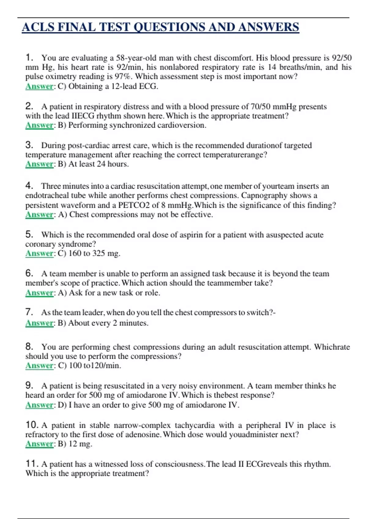 ACLS FINAL TEST QUESTIONS AND ANSWERS 2024/2025 | QUESTIONS WITH 100% ...