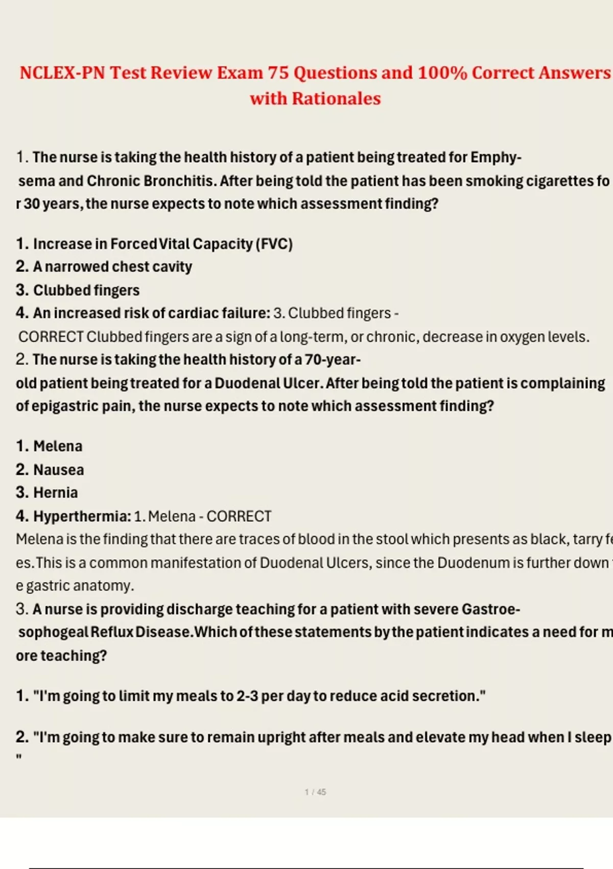 NCLEX-PN Test Review Exam 75 Questions and 100% Correct Answers with ...