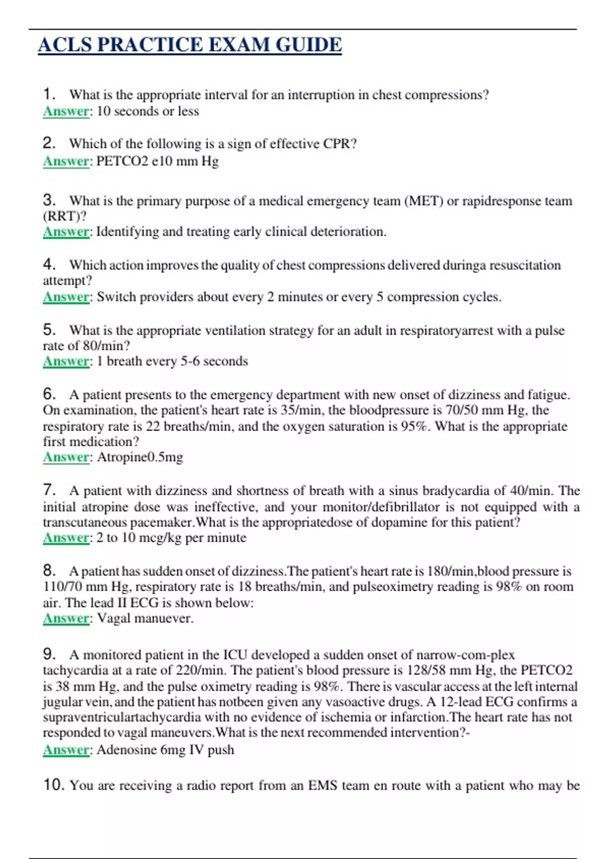 ACLS PRACTICE EXAM GUIDE 2024/2025 | QUESTIONS WITH 100% VERIFIED ...