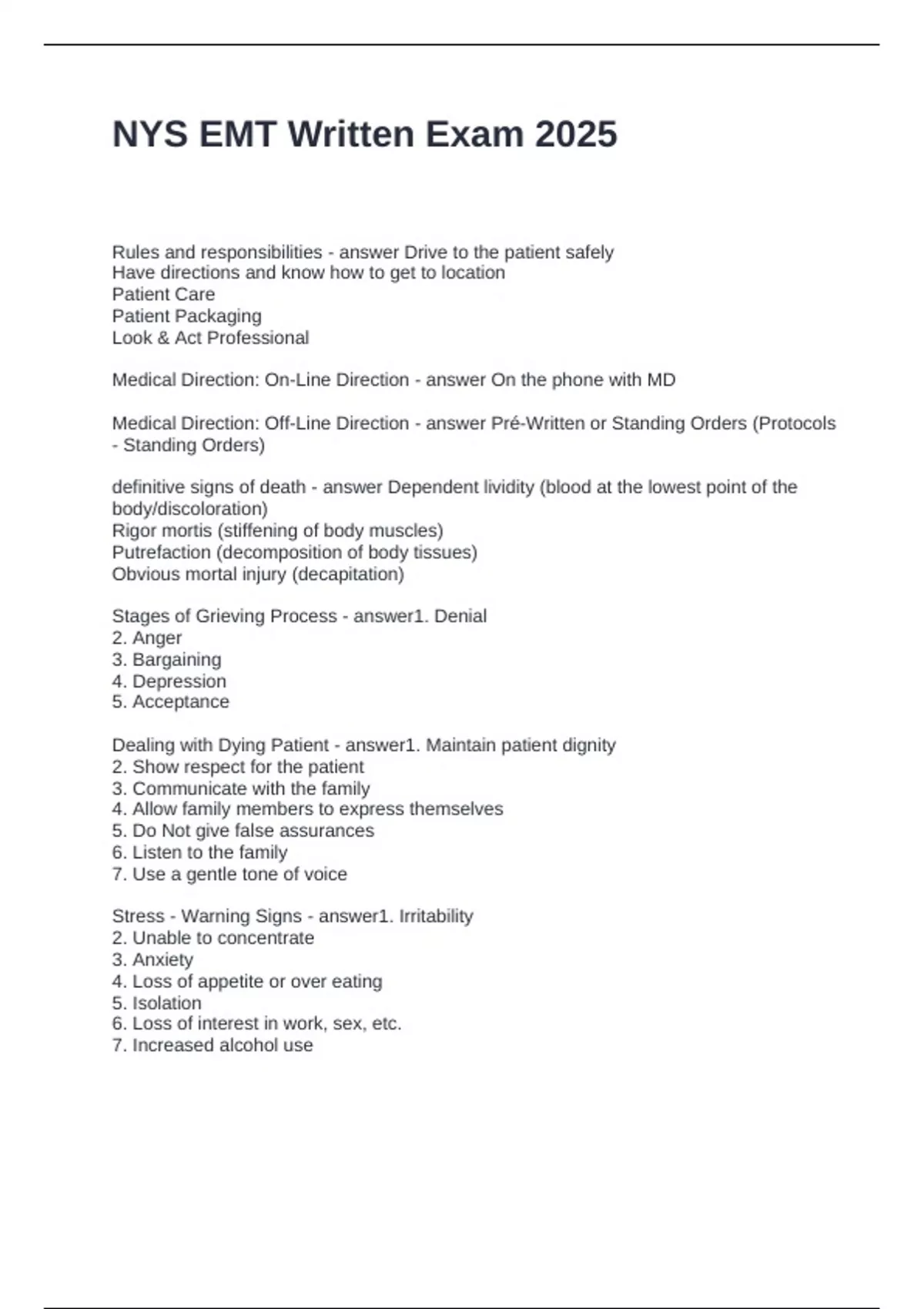 NYS EMT Written Exam 2025 Questions with Solutions - NYS EMT - Stuvia US