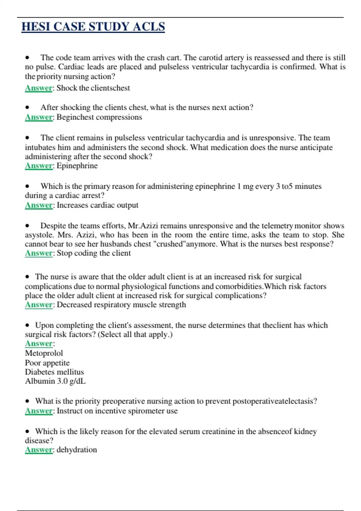 HESI CASE STUDY ACLS 2024/2025 | QUESTIONS WITH 100% VERIFIED ANSWERS ...