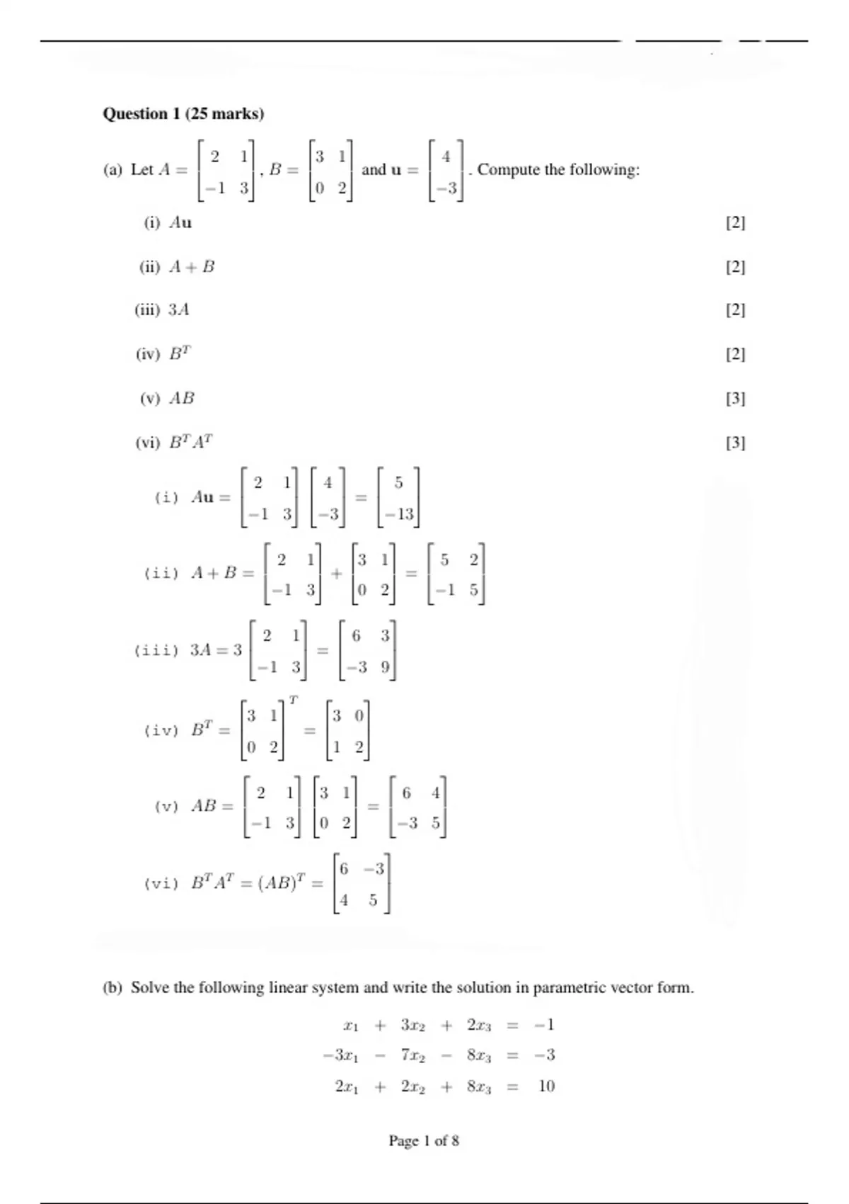 Summary linear algebra (notes, exercises, correction) - BSC121 - Stuvia US