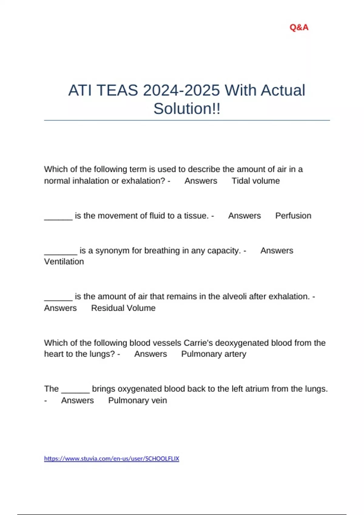 ATI TEAS With Actual Solution!! - ATI Practice - Stuvia US