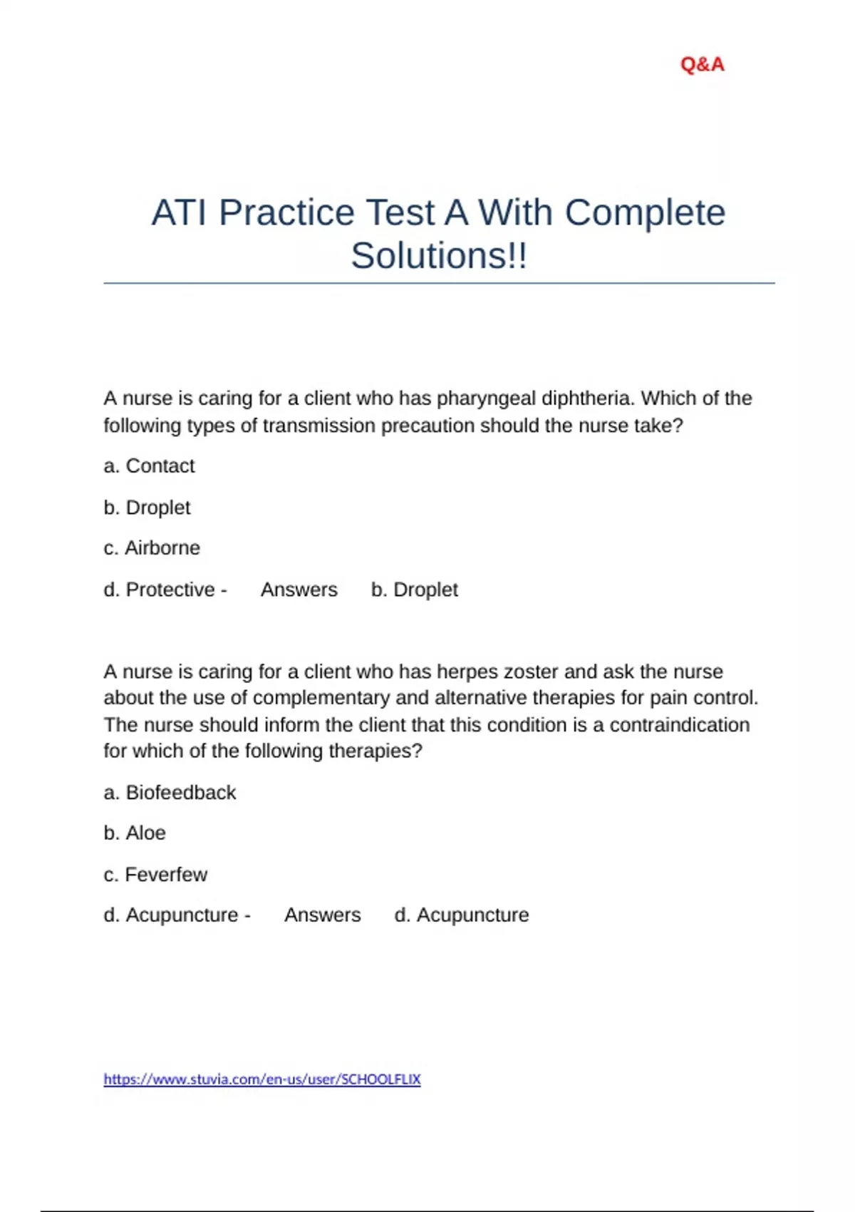 ATI Practice Test A With Complete Solutions!! - ATI Practice - Stuvia US