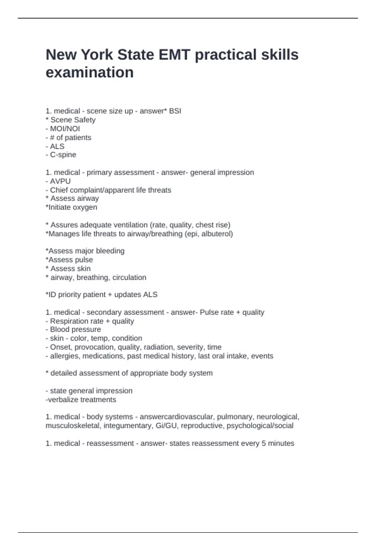 New York State EMT practical skills examination Questions and Answers ...