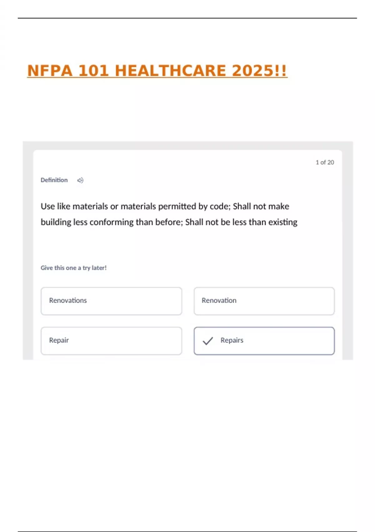 NFPA 101 HEALTHCARE 2025!! - NFPA 101 - Stuvia US