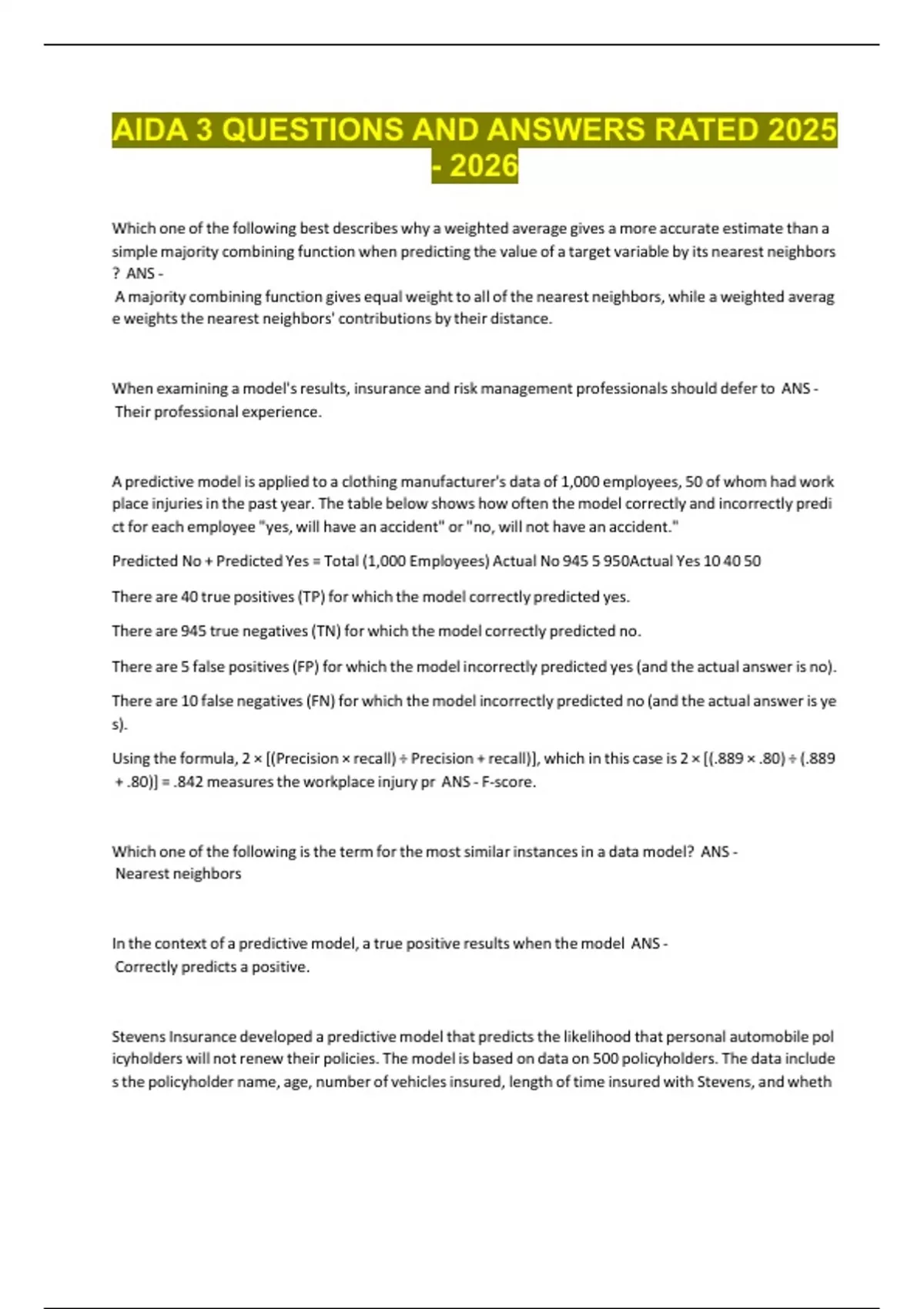 AIDA 3 QUESTIONS AND ANSWERS RATED - AIDA - Stuvia US