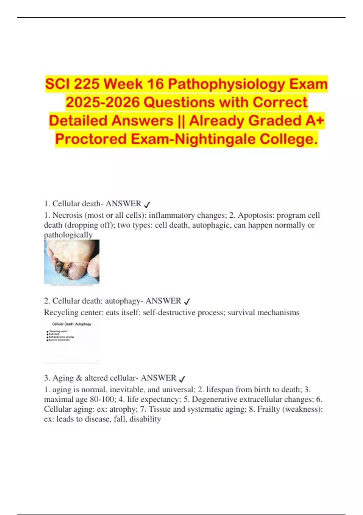 SCI 225 Week 16 Pathophysiology Exam Questions with Correct Detailed Answers || Already Graded ...