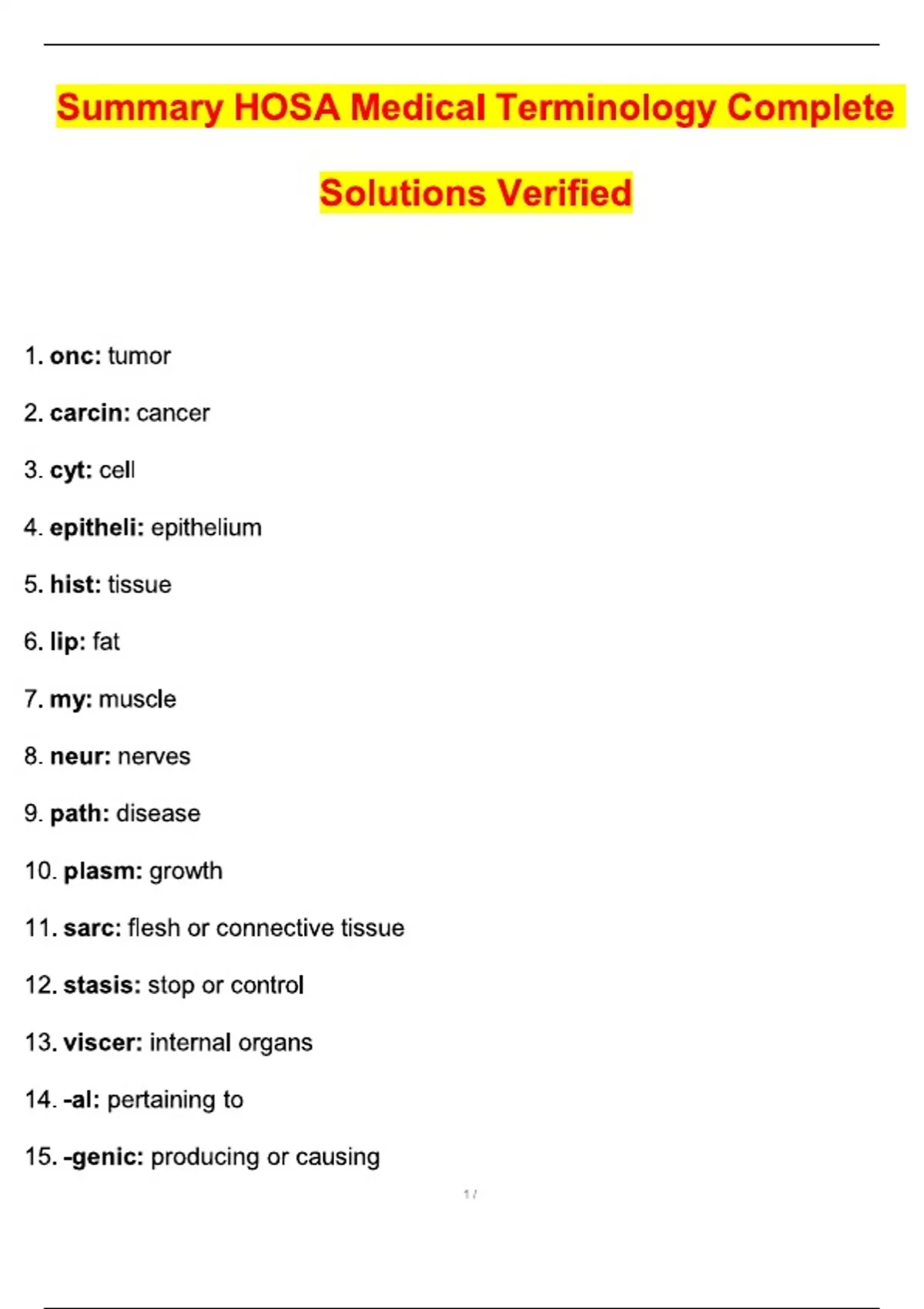 HOSA Medical Terminology 2025 / 2026 Complete Solutions Verified - HOSA ...