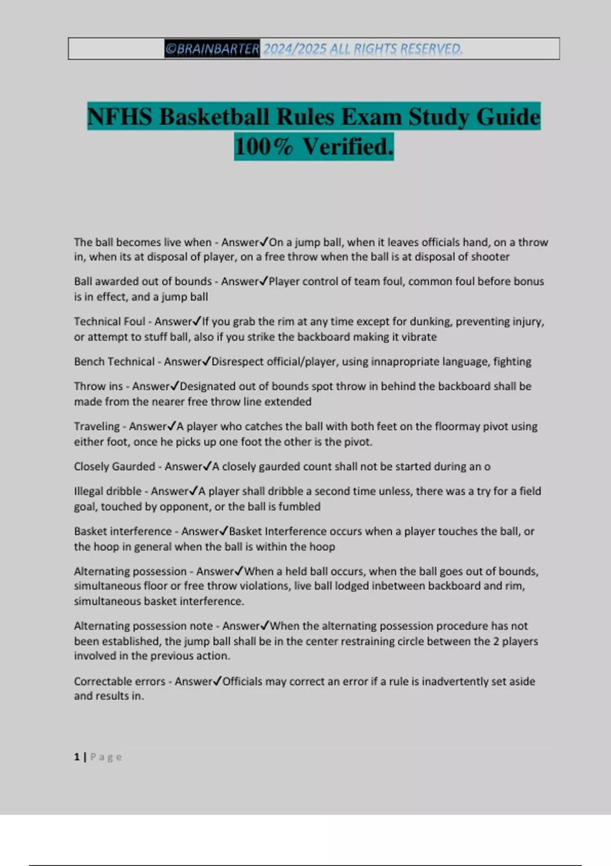 NFHS Basketball Rules Exam Study Guide 100% Verified. - NFHS basketball rule - Stuvia US