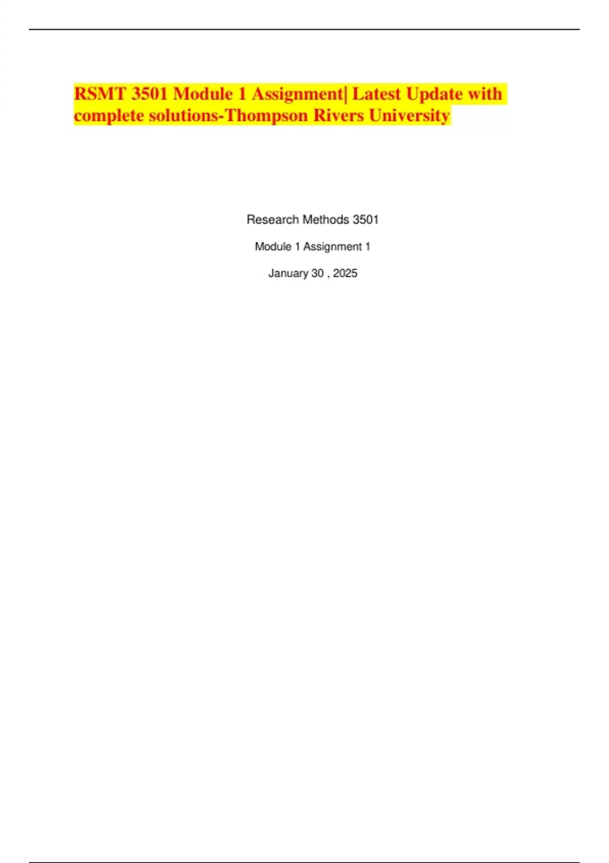 RSMT 3501 Module 1 Assignment| Latest Update with complete solutions ...