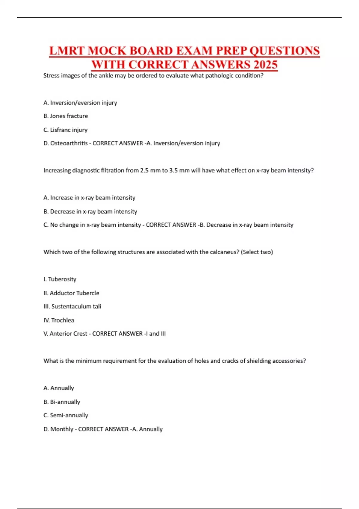 LMRT MOCK BOARD EXAM PREP QUESTIONS WITH CORRECT ANSWERS 2025 - LMRT ...