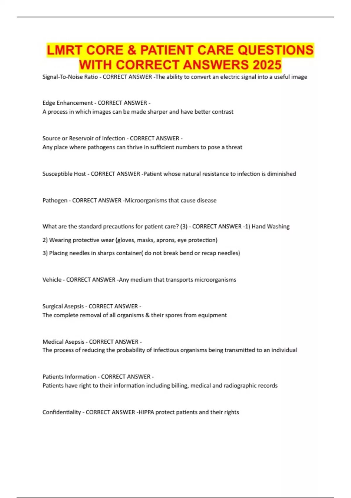 LMRT CORE & PATIENT CARE QUESTIONS WITH CORRECT ANSWERS 2025 - LMRT ...