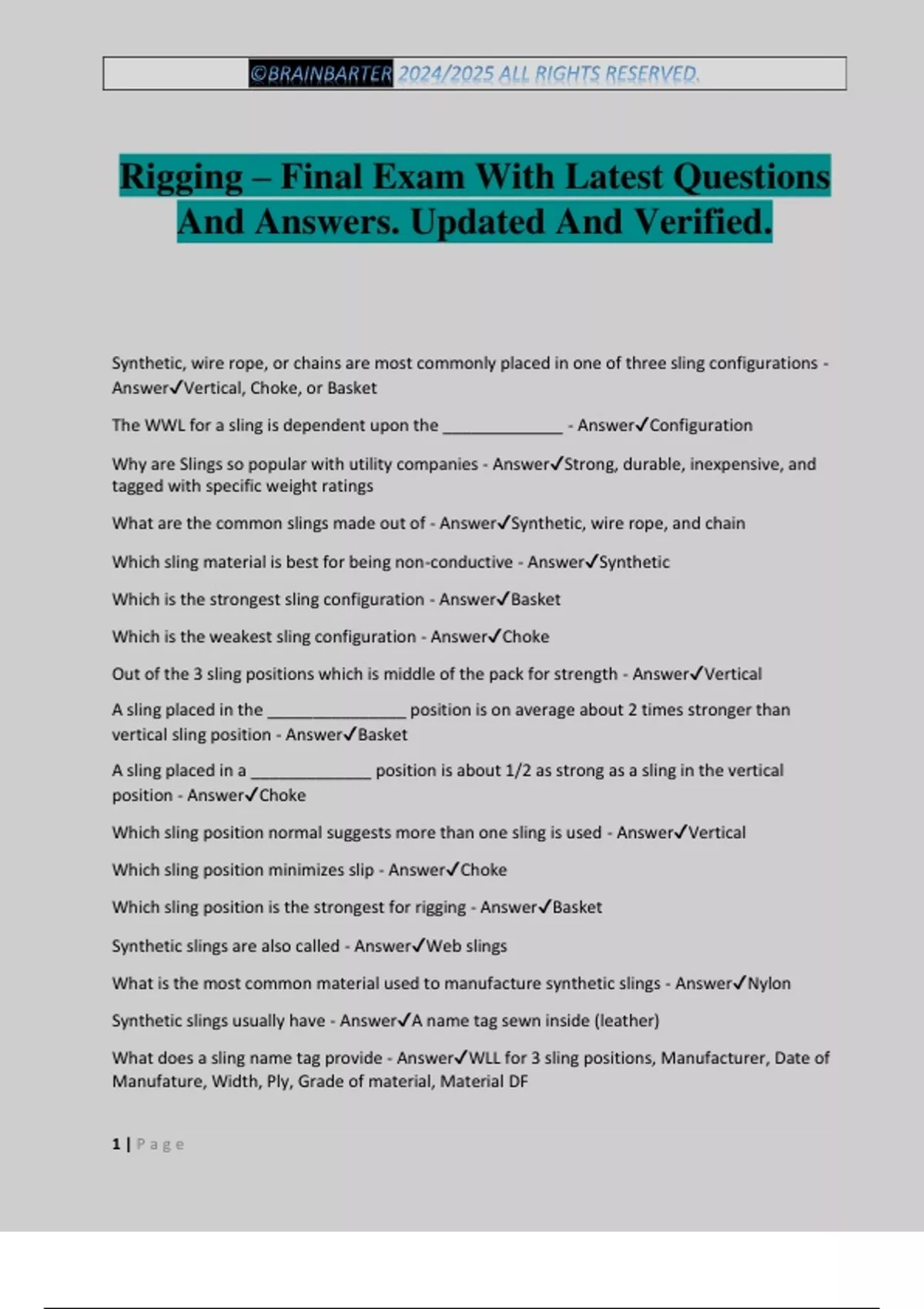 Rigging – Final Exam With Latest Questions And Answers. Updated And ...