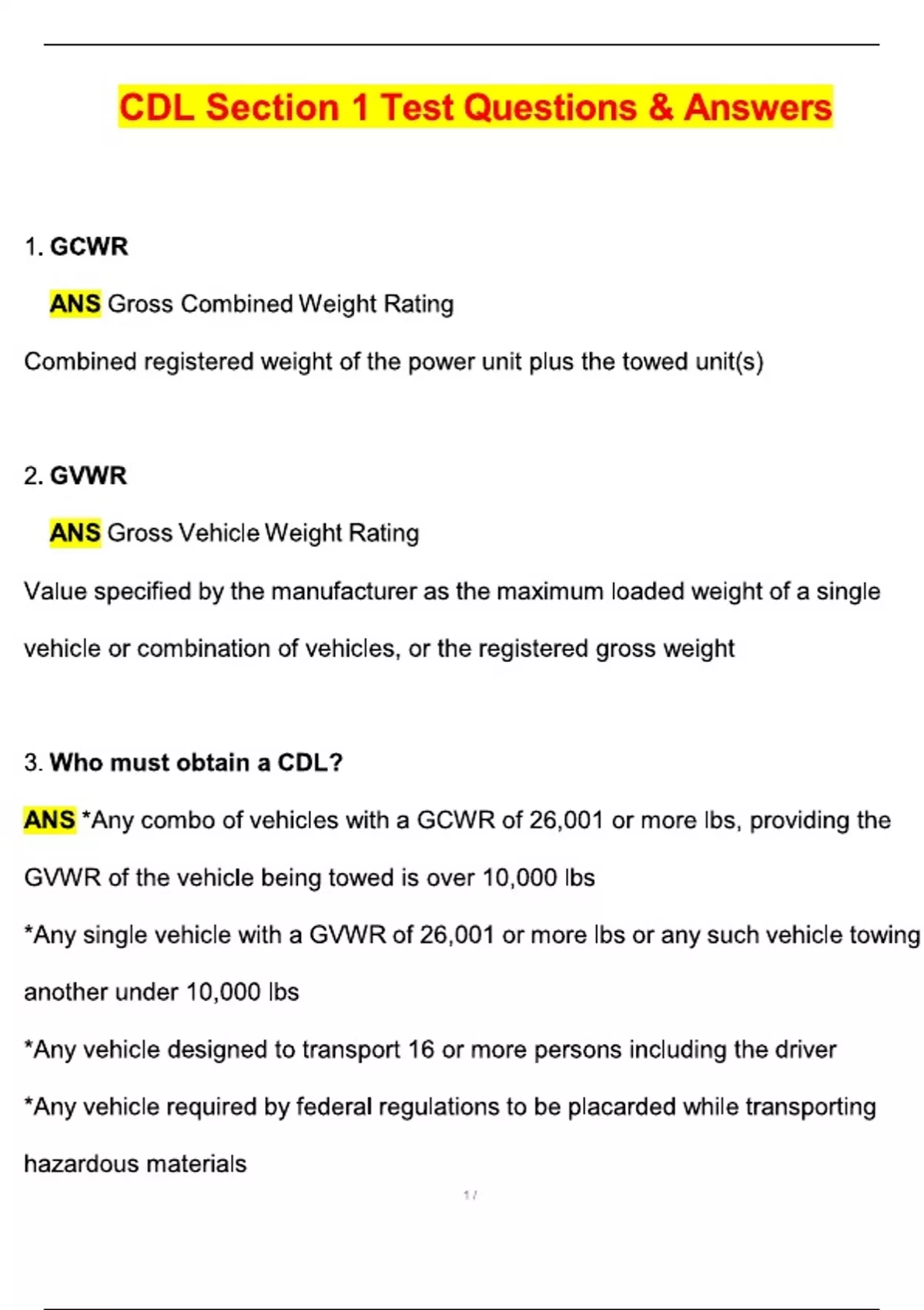 Cdl Sections 1 Test Latest 2025 Questions With 100 Correct Answers