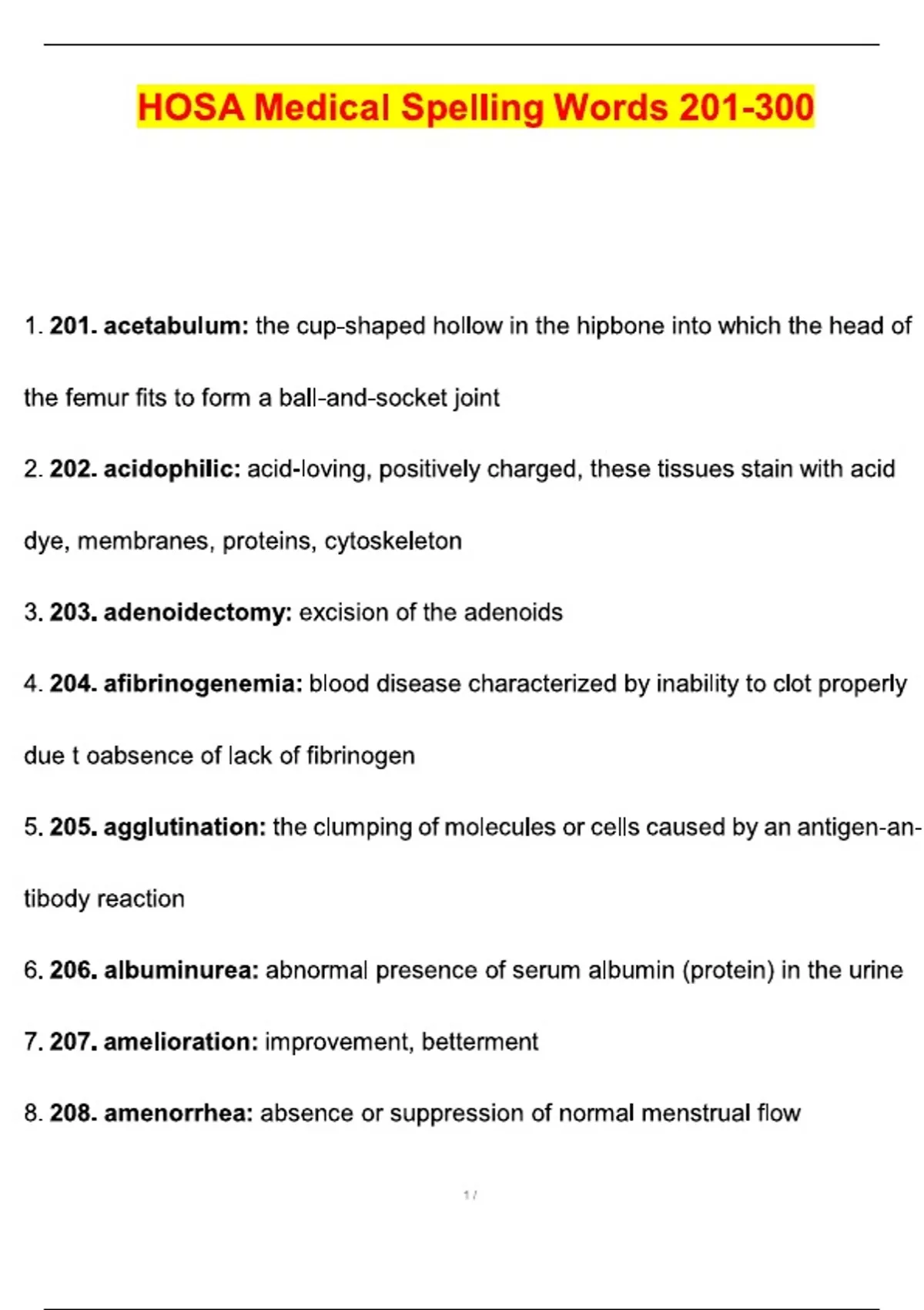 HOSA Medical Spelling Words 201-300 Actual 2025 Questions & Verified ...