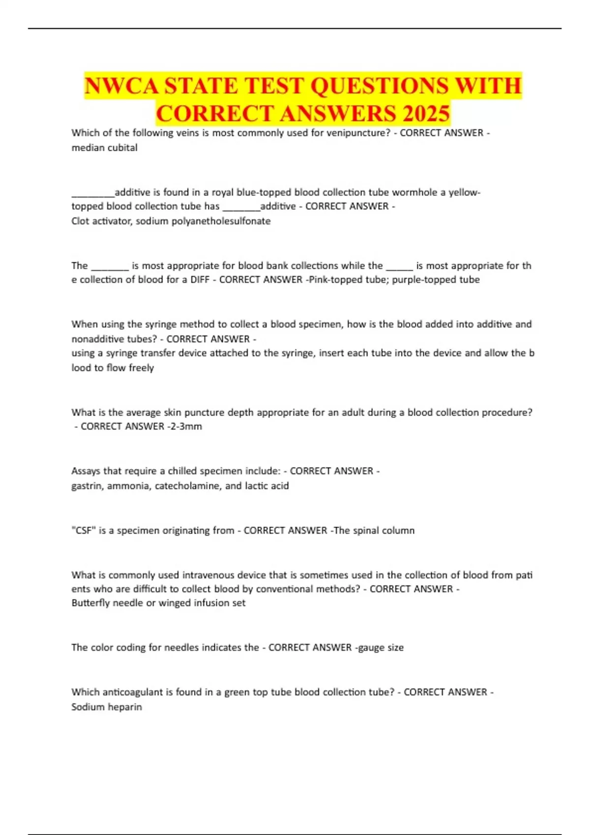 NWCA STATE TEST QUESTIONS WITH CORRECT ANSWERS 2025 - NWCA - Stuvia US